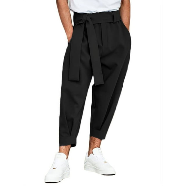 INCERUN Men's Fashion Solid Color Chino Harem Pants Trouser With Belted ...