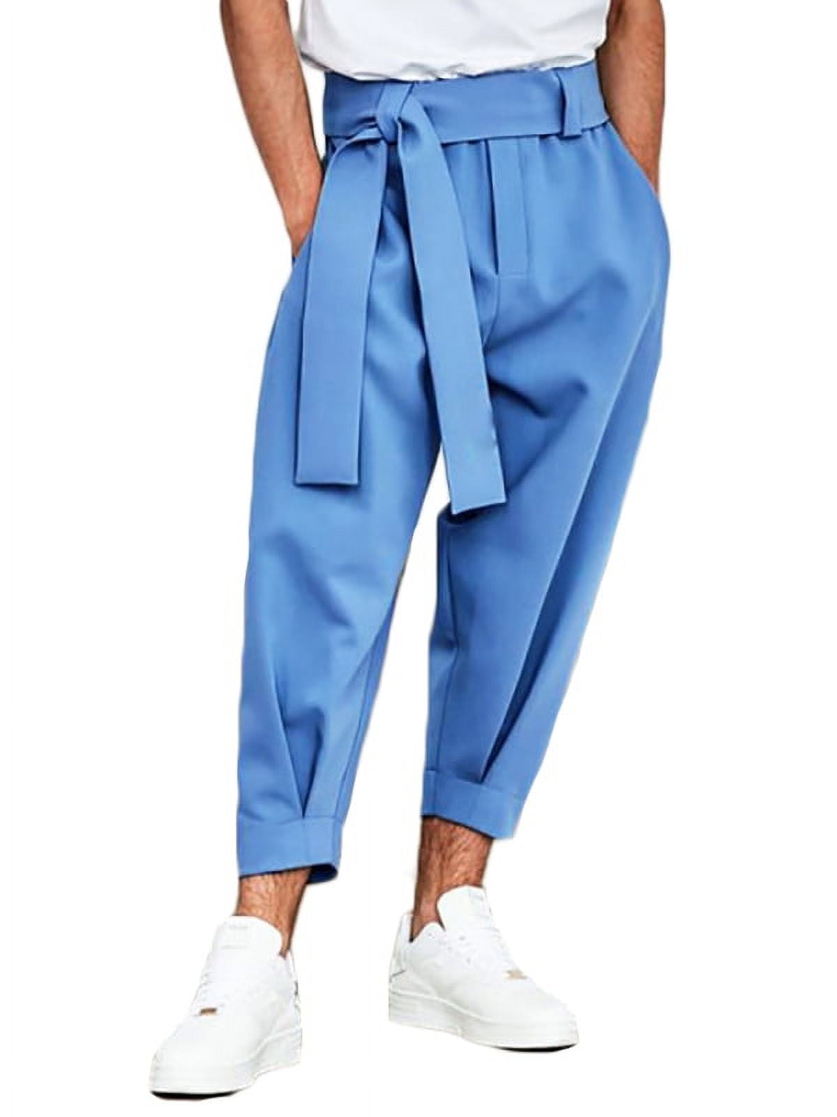 INCERUN Men's Fashion Solid Color Chino Harem Pants Trouser With Belted ...