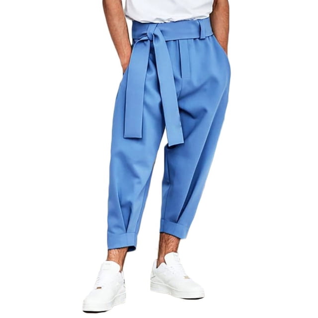 INCERUN Men's Fashion Solid Color Chino Harem Pants Trouser With Belted ...