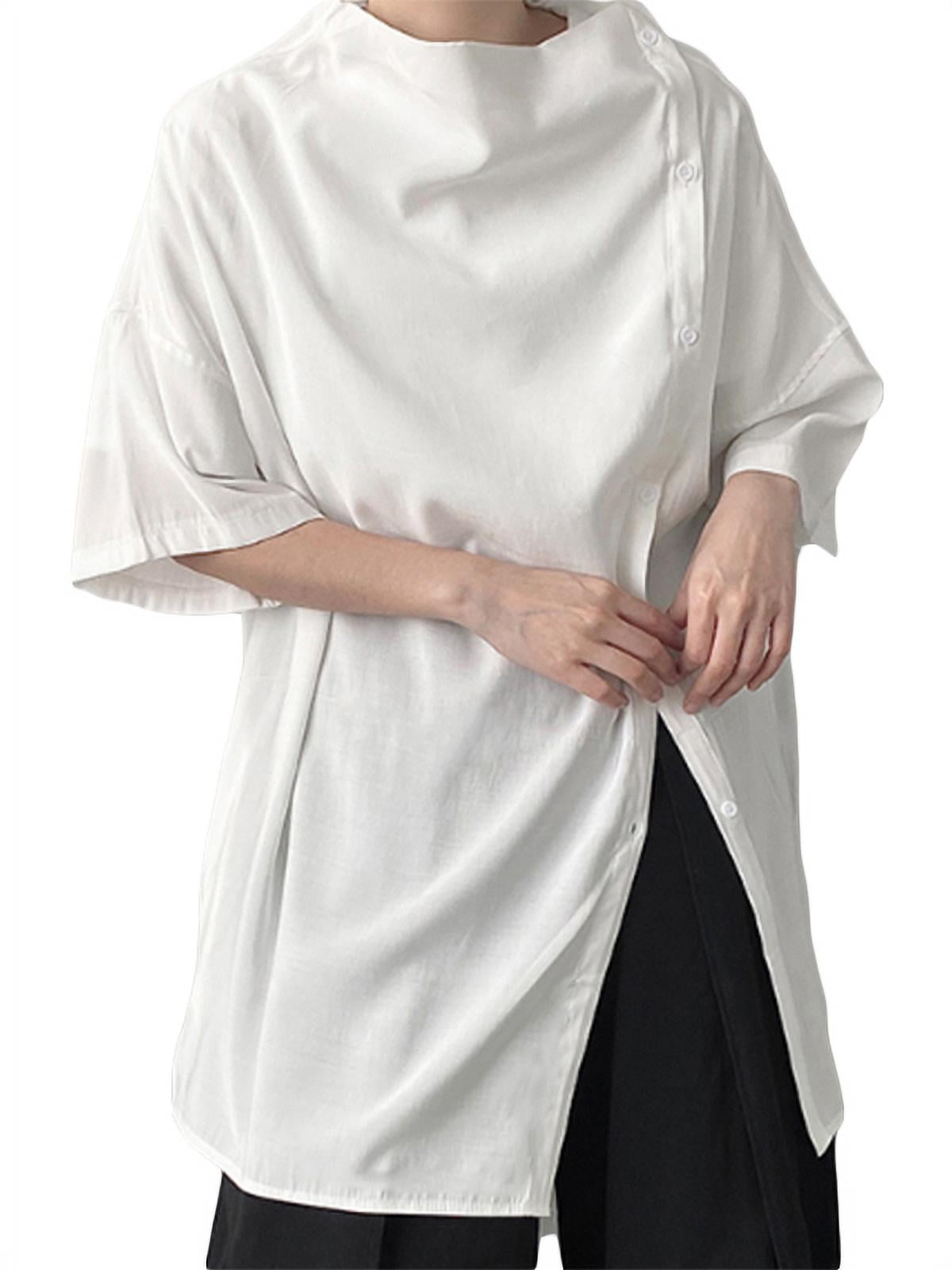 INCERUN Men's Half Sleeve Split Hem Shirts Hip Hop Streetwear Oversized ...