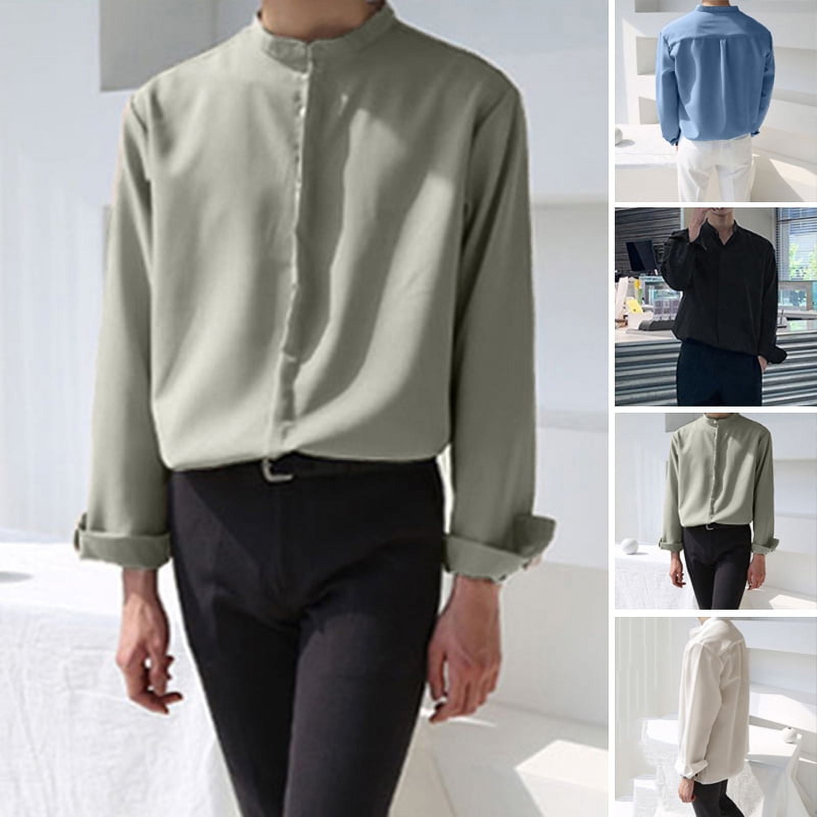 INCERUN Men's Long Sleeve Casual Solid Color Tops Button Down Dress ...