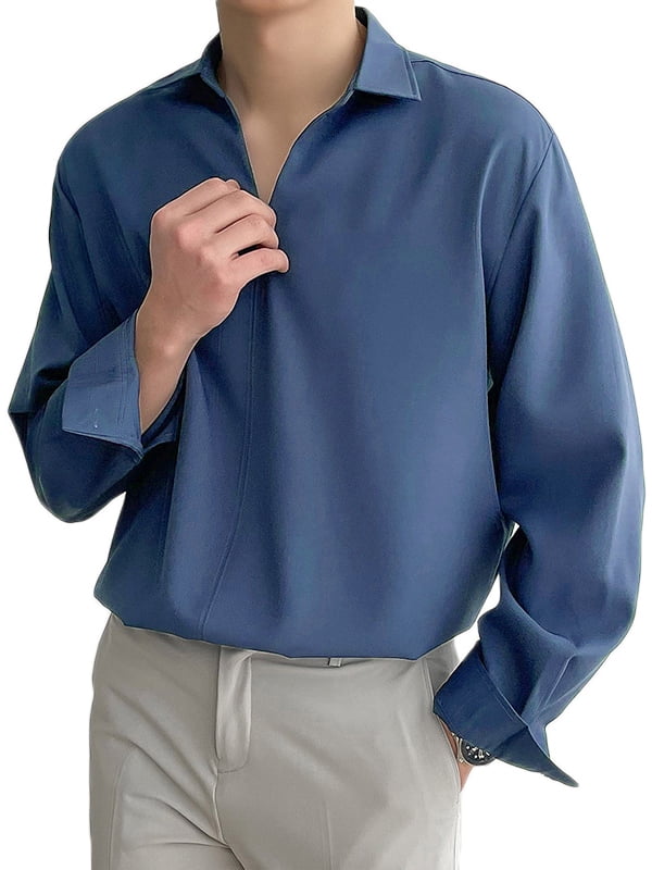 INCERUN Men's Long Sleeve Elegant Dress Shirts Solid Color Formal ...