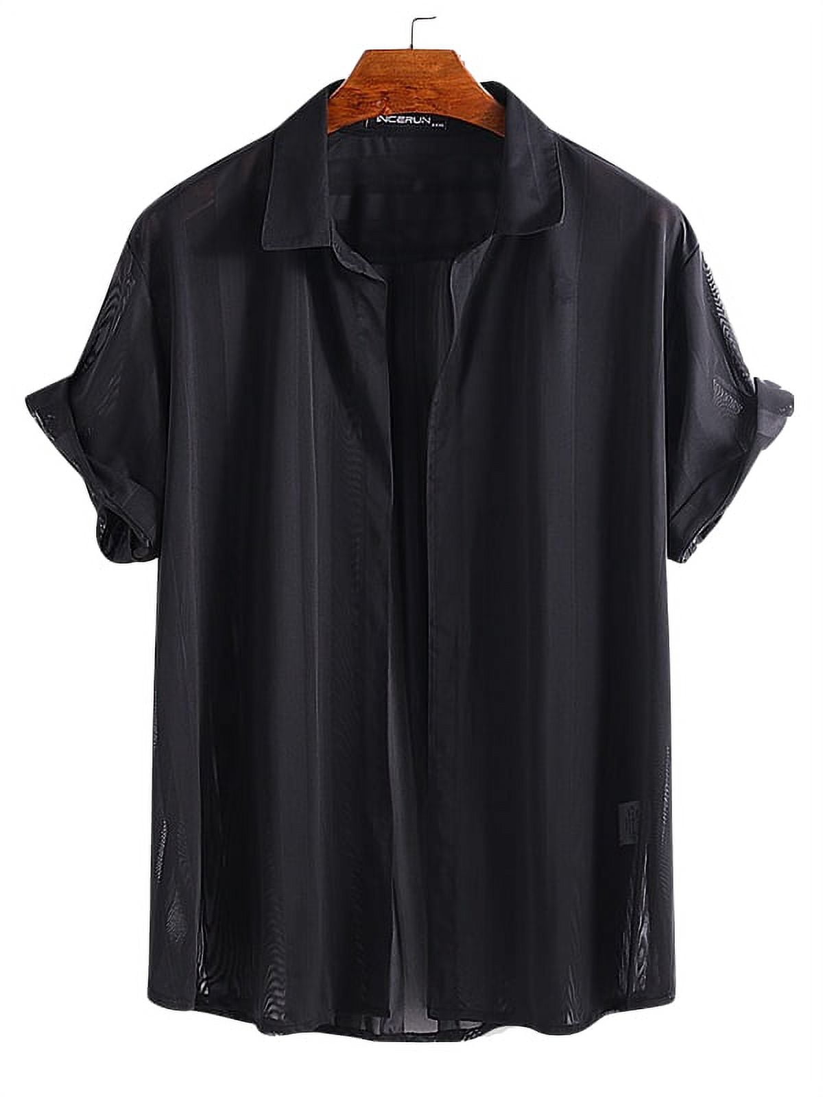 INCERUN Men's Mesh See Through Striped Short Sleeve Clubwear Shirts ...