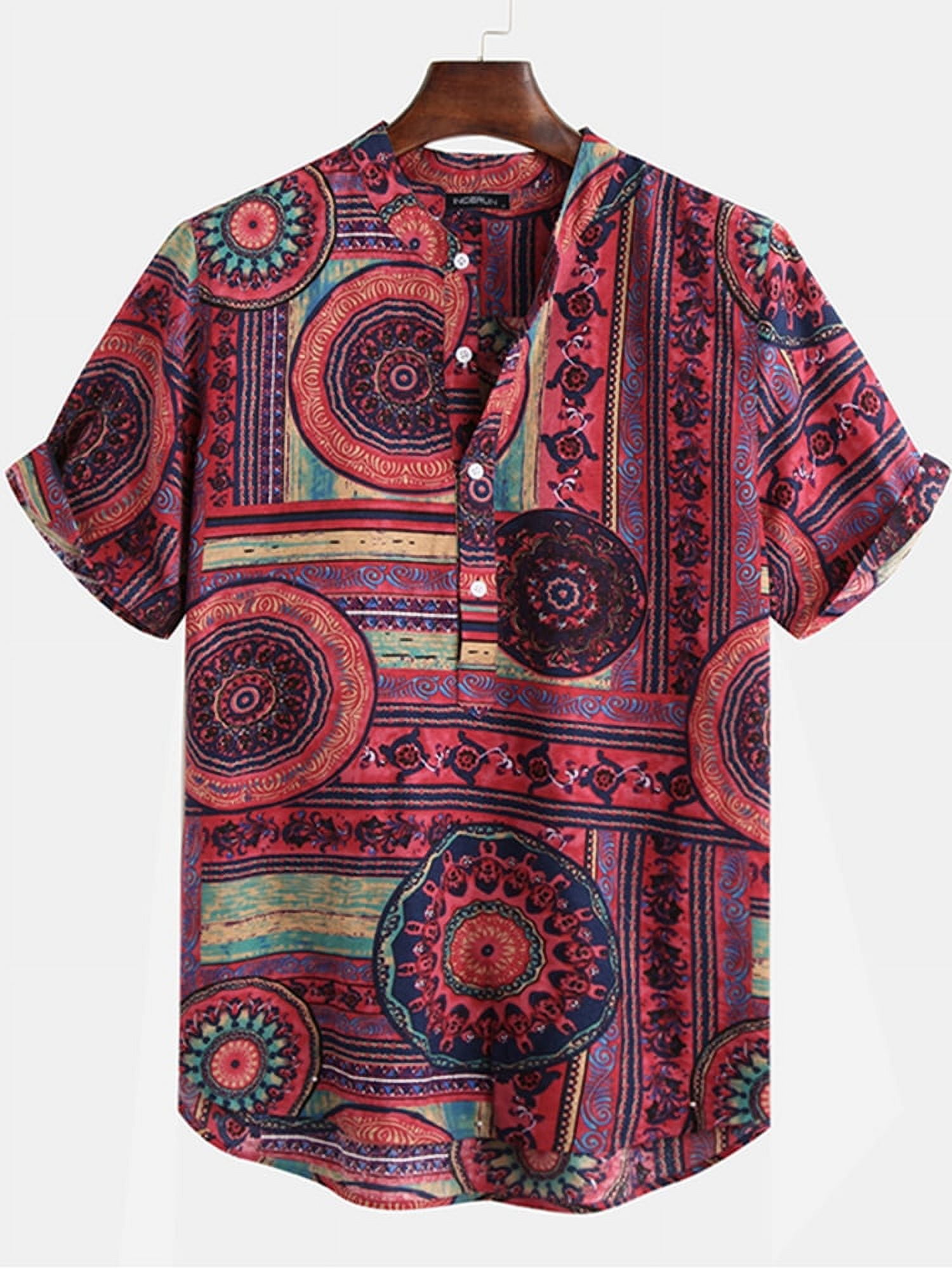 INCERUN Men's Short Sleeve Ethnic Floral Print Beach Vintage Holiday ...