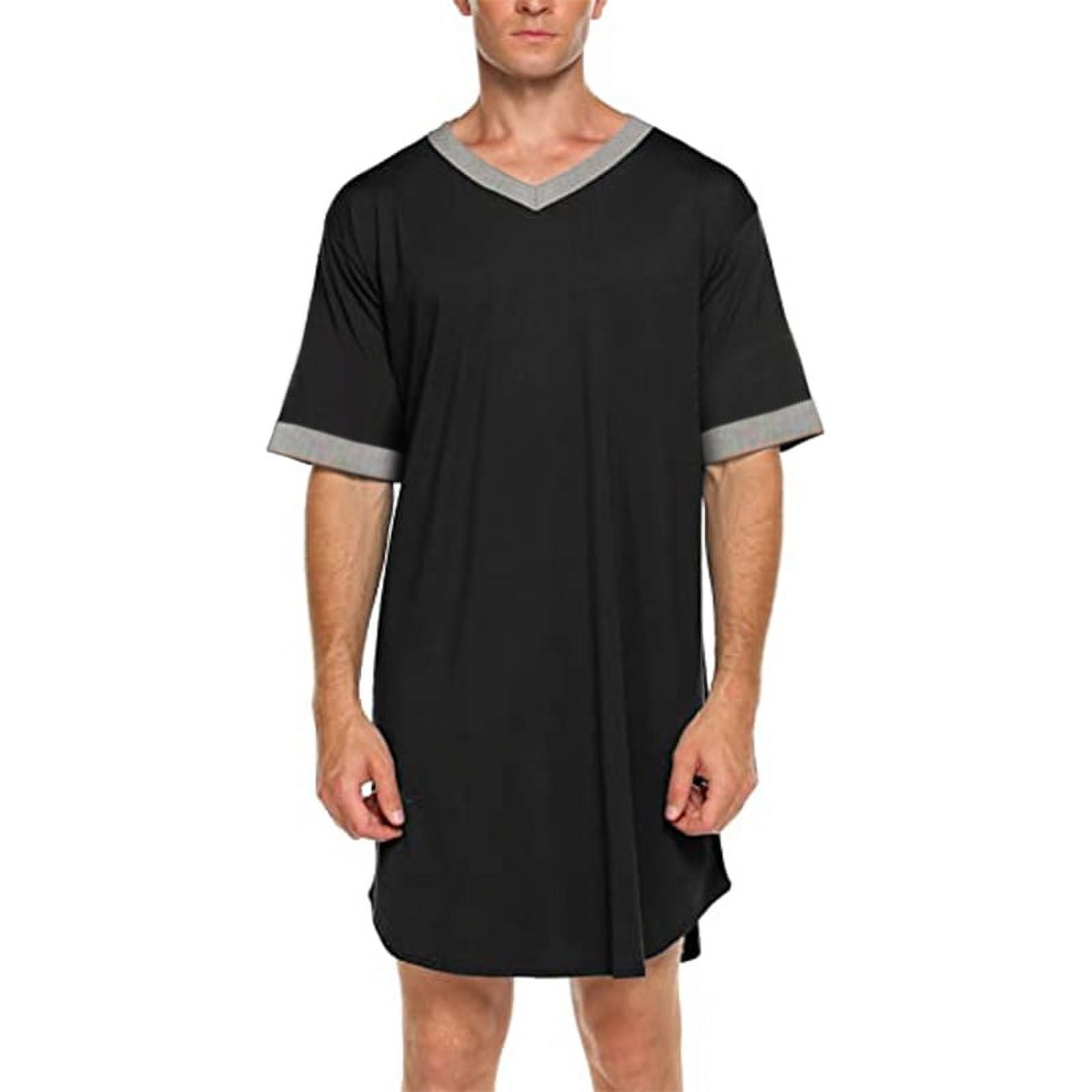 INCERUN Men's Short Sleeve Night Shirts Sleepwear Solid Color Soft ...