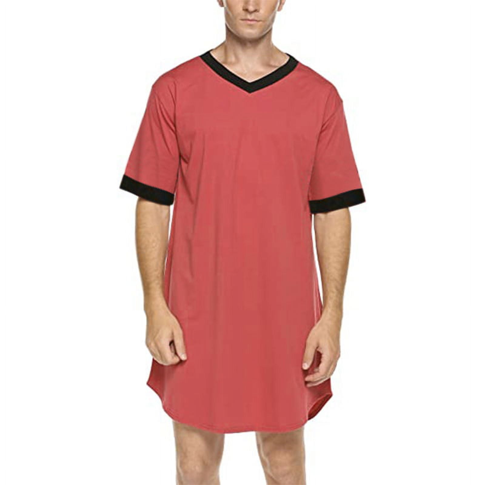 INCERUN Men's Short Sleeve Night Shirts Sleepwear Solid Color Soft ...