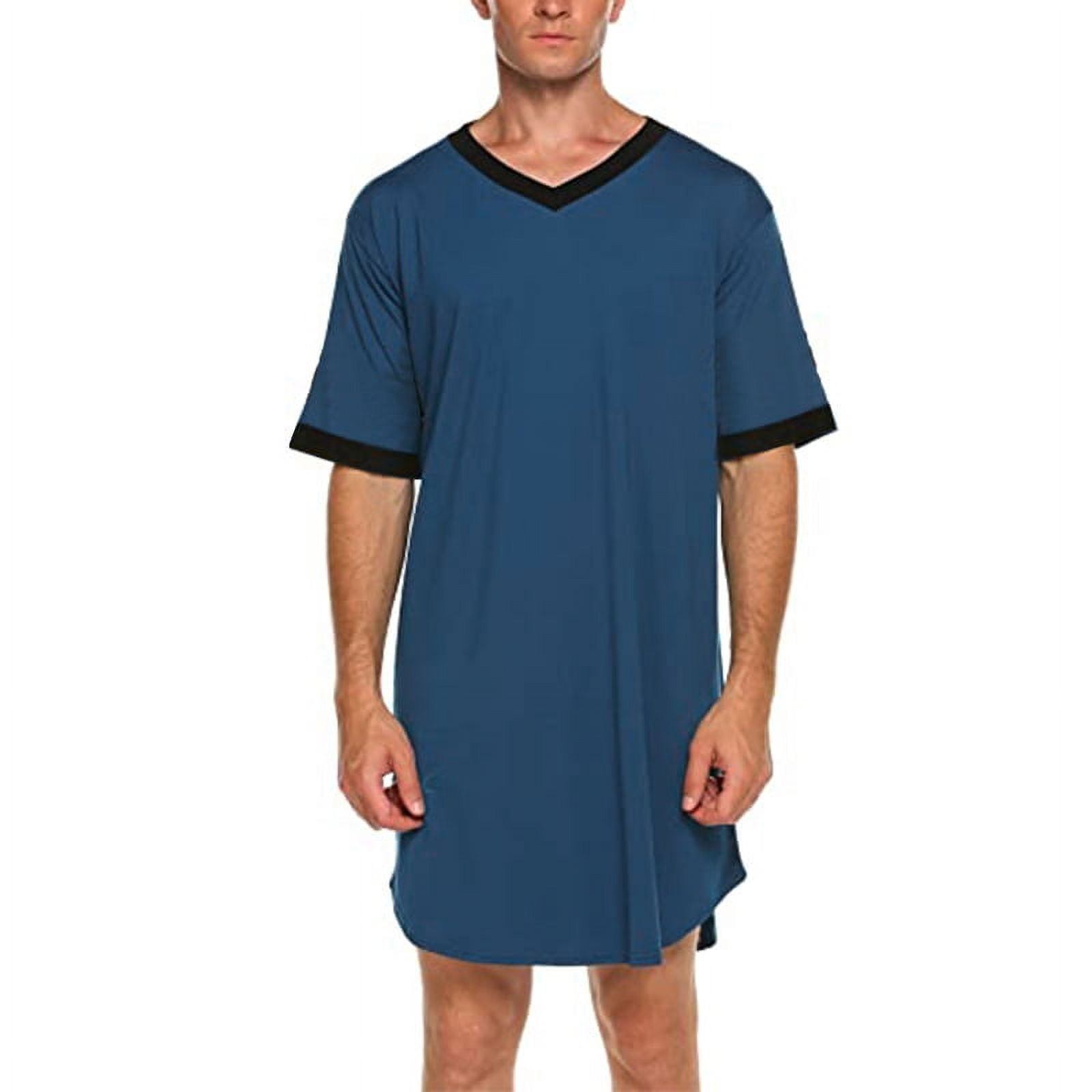 INCERUN Men's Short Sleeve Night Shirts Sleepwear Solid Color Soft ...