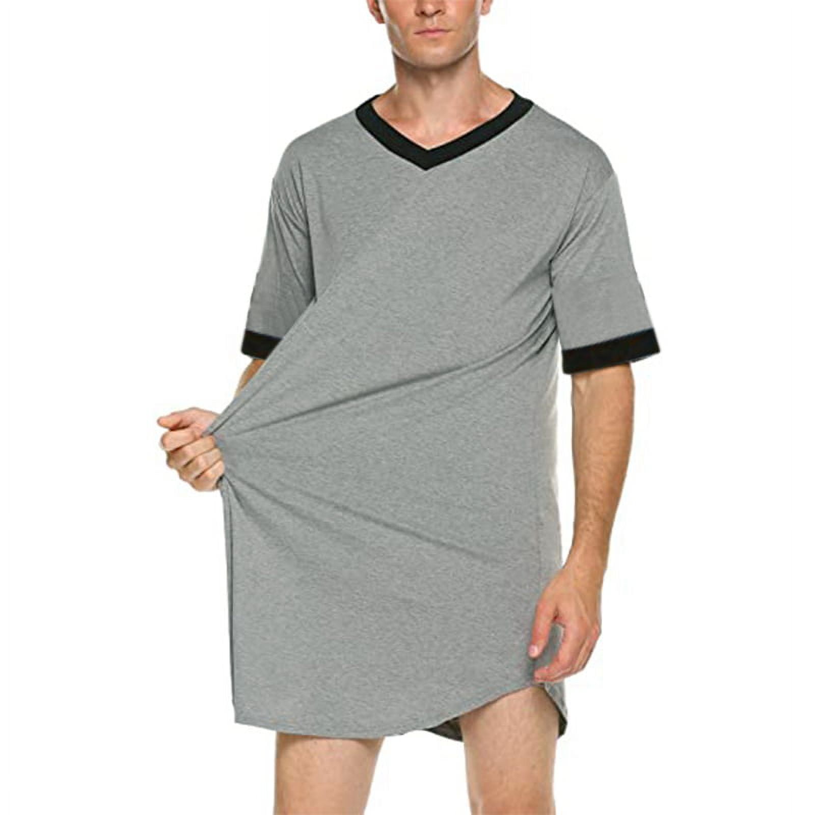 INCERUN Men's Short Sleeve Night Shirts Sleepwear Solid Color Soft ...