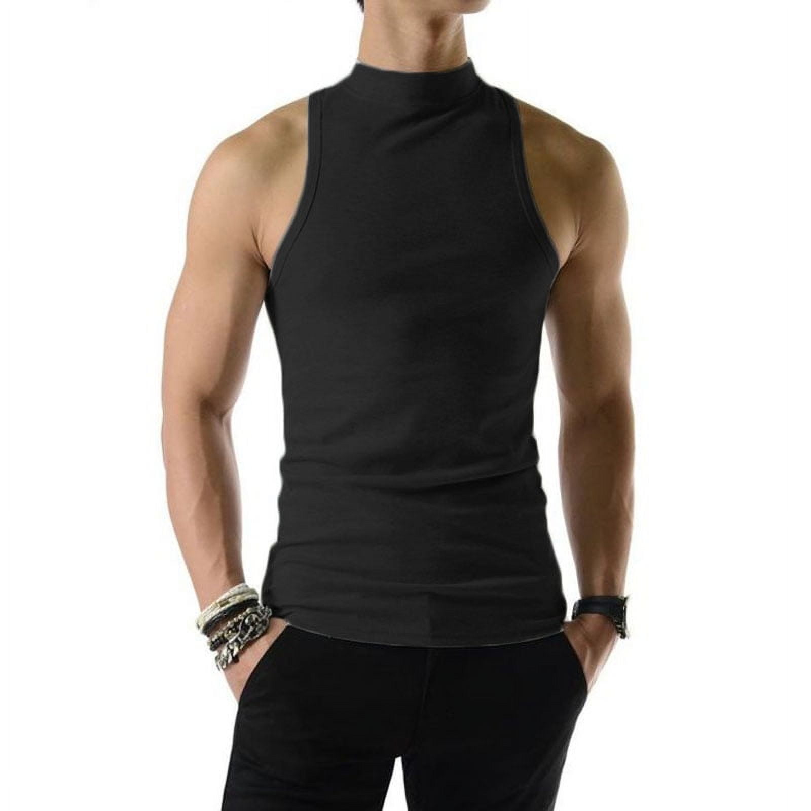 INCERUN Men's Sleeveless Vest Slim Fit Solid Color Half-collar Gym Tops ...
