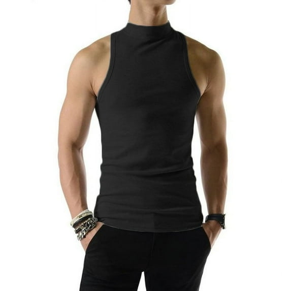 INCERUN Men's Sleeveless Vest Slim Fit Solid Color Half-collar Gym Tops ...