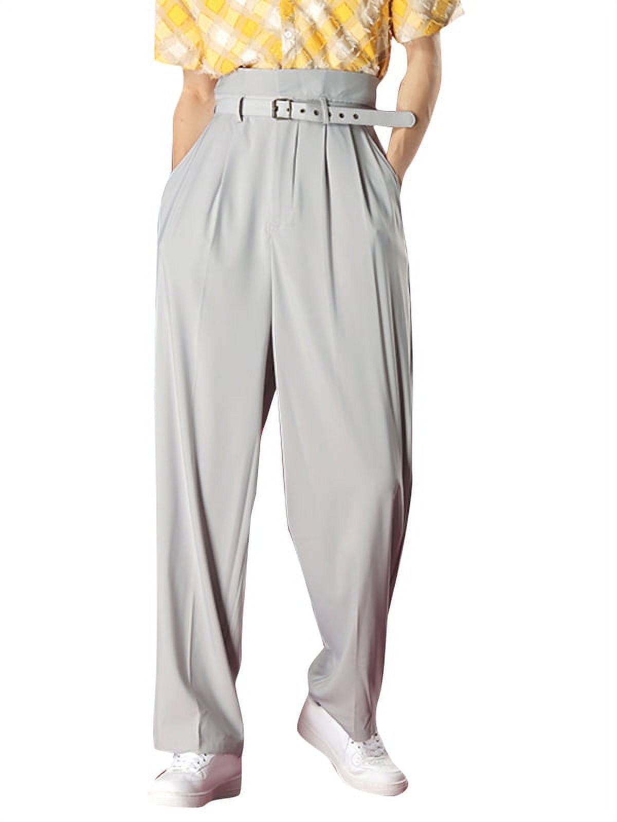 INCERUN Men's Trouser Fashion High Waist Baggy Casual Straight Drape ...