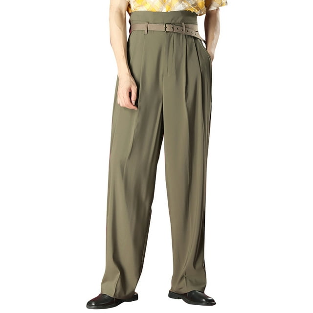 INCERUN Men's Trouser Fashion High Waist Baggy Casual Straight Drape ...