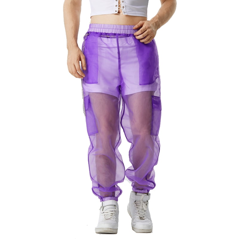Incerun Mens Mesh See Through Thin Cargo Pants Sexy Solid Pantalons