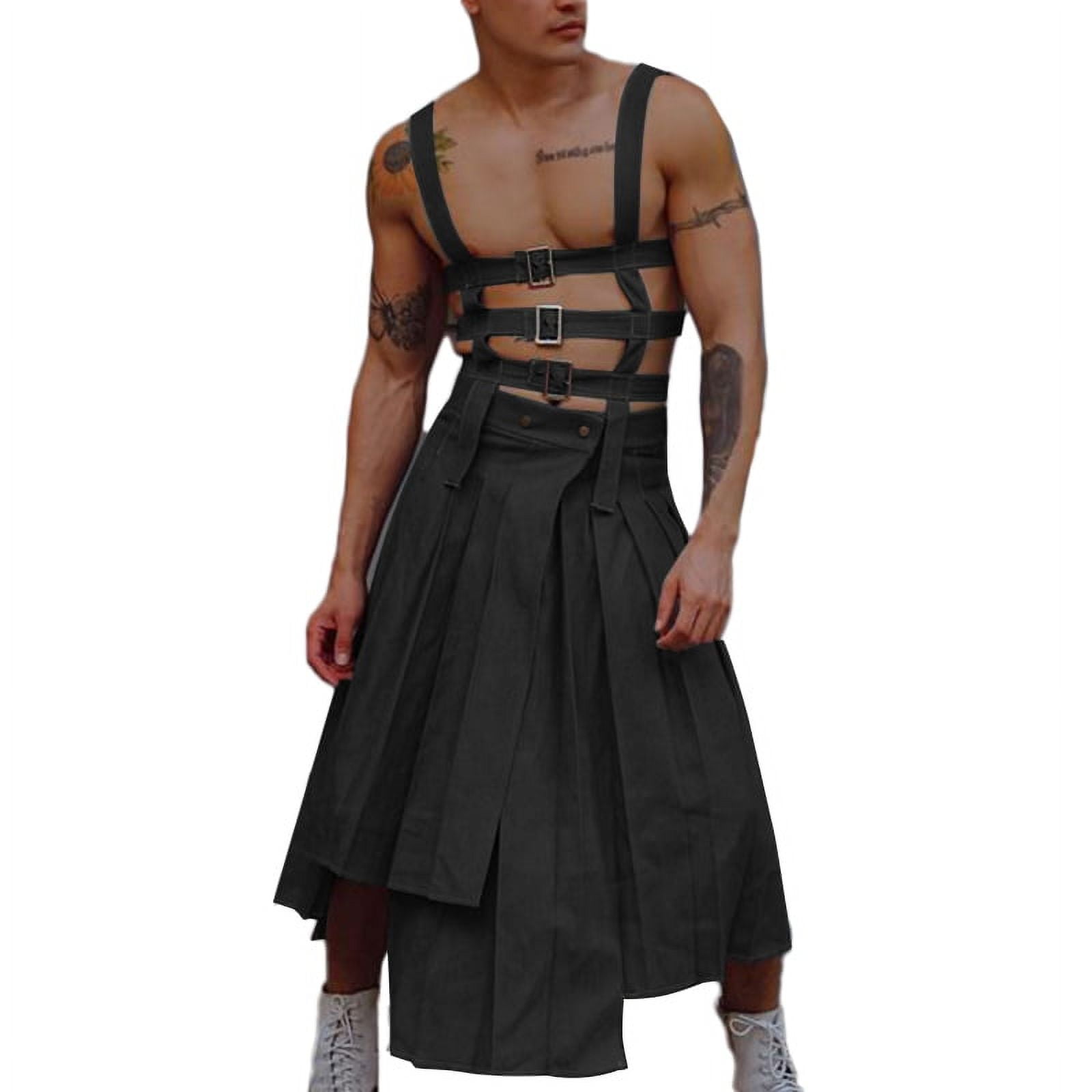 INCERUN Mens Metal Buckle Pleated Design Overall Skirts Casual ...