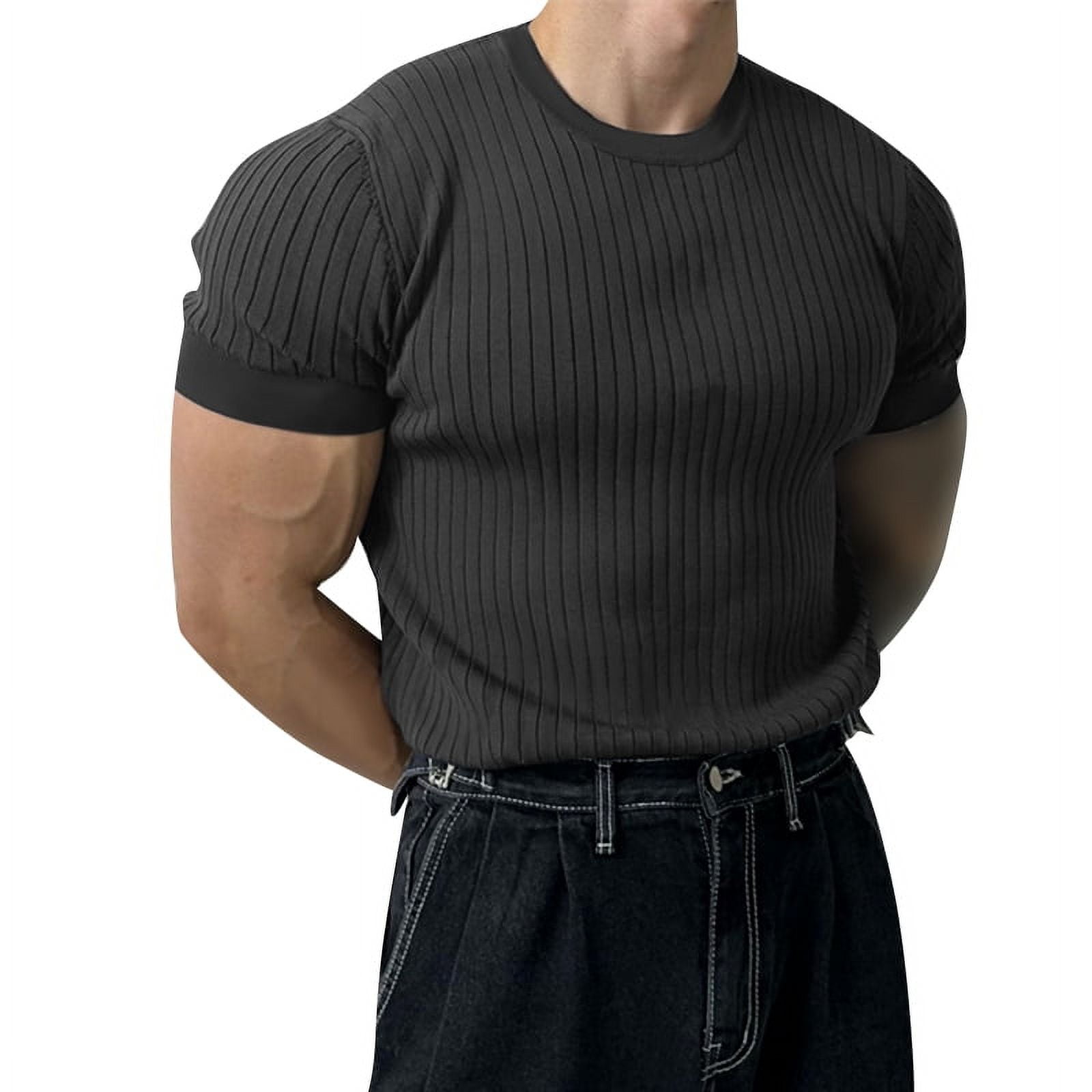 INCERUN Mens O-Neck Short Sleeve Solid Rib-Knit T-Shirt Casual Fitness Tops Shirt - Walmart.com