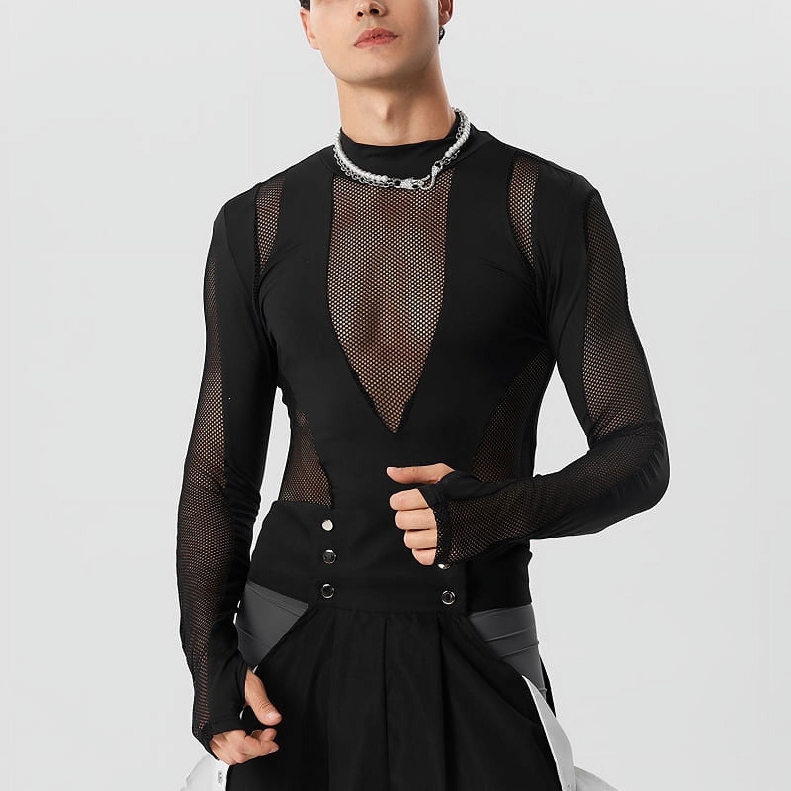 INCERUN Mens Sexy Fishnet Mesh Patchwork Jumpsuit Rompers Long Sleeve ...