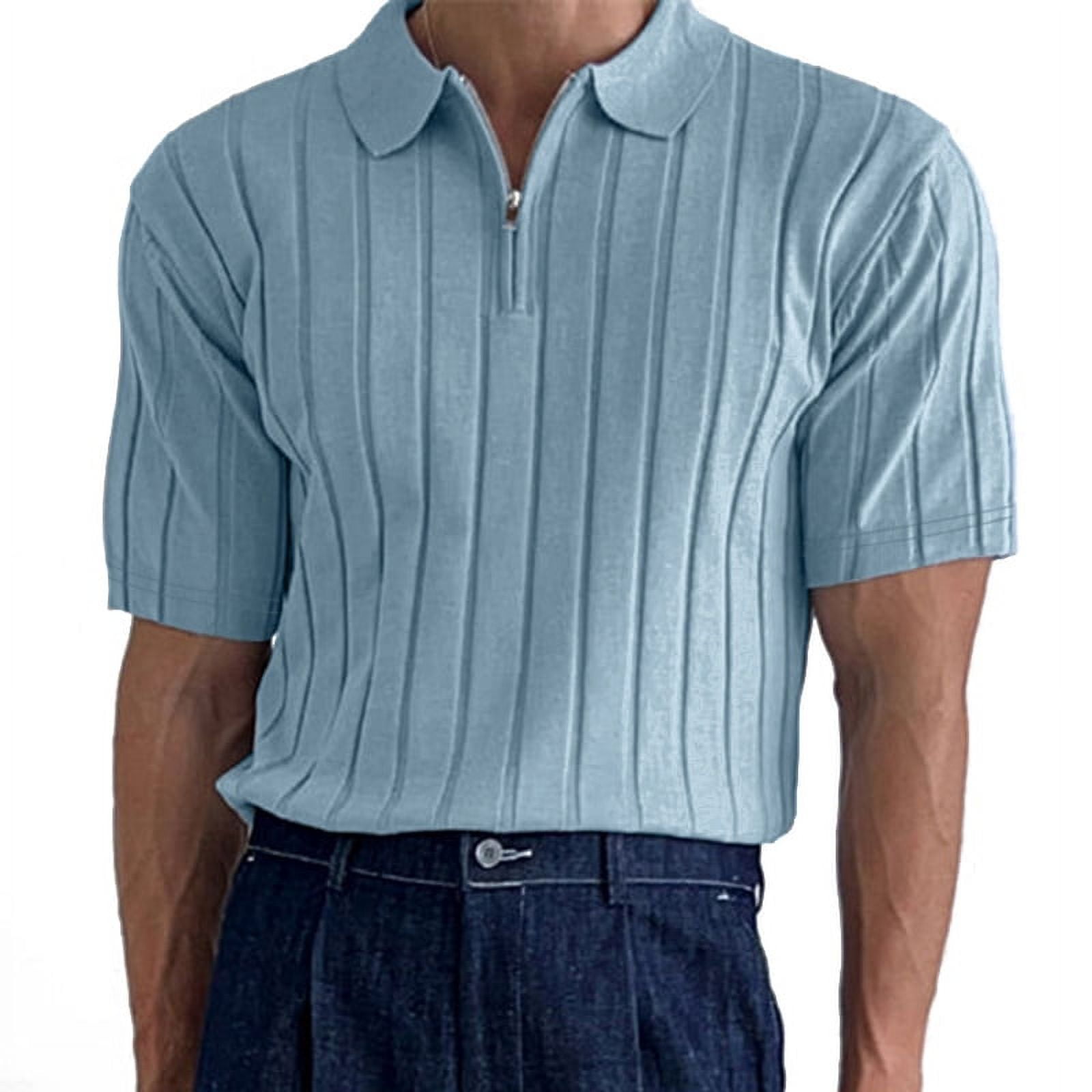 INCERUN Mens Short Sleeve Zip Up Lapel Neck Solid T-Shirt Casual Fit ...