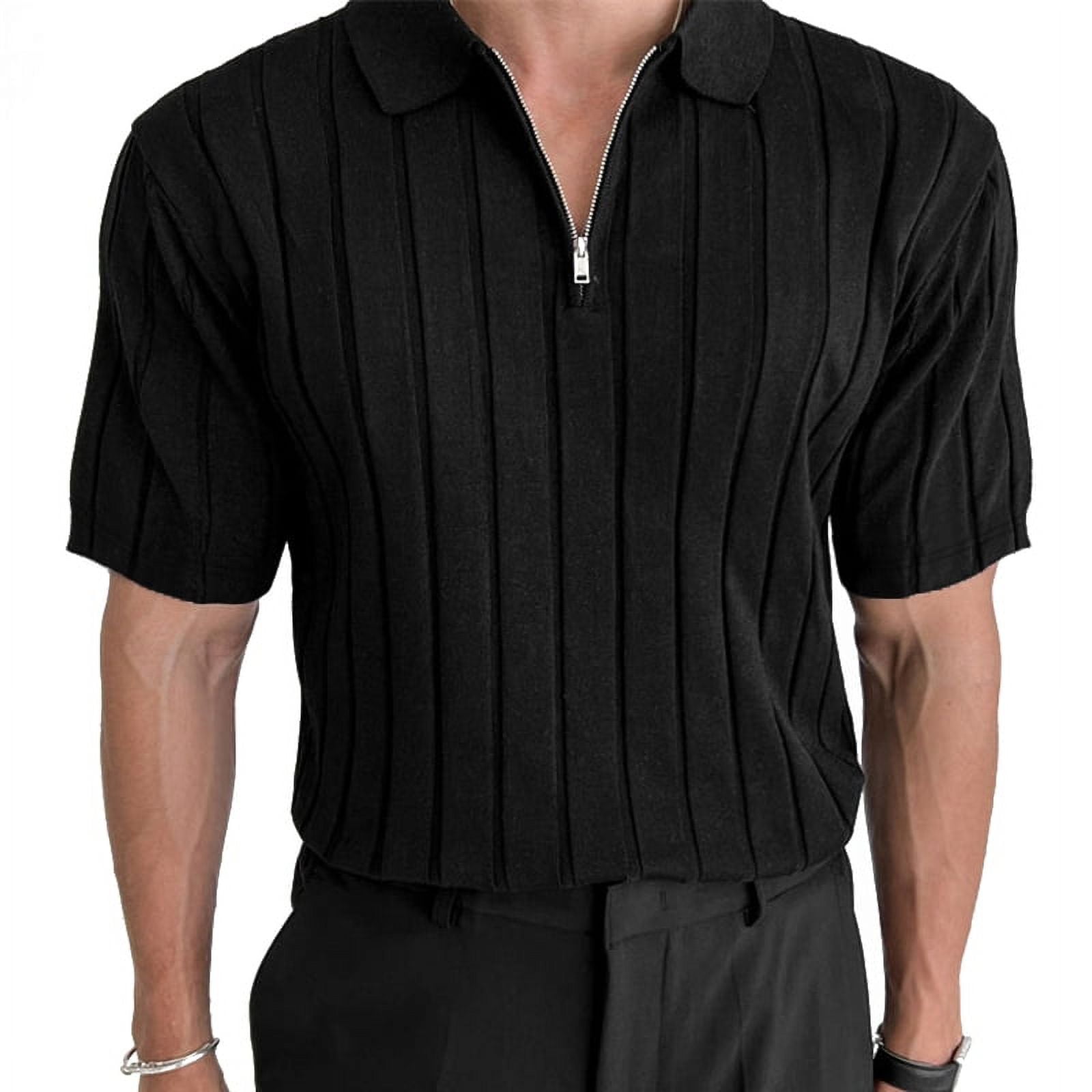 INCERUN Mens Short Sleeve Zip Up Lapel Neck Solid T-Shirt Casual Fit ...