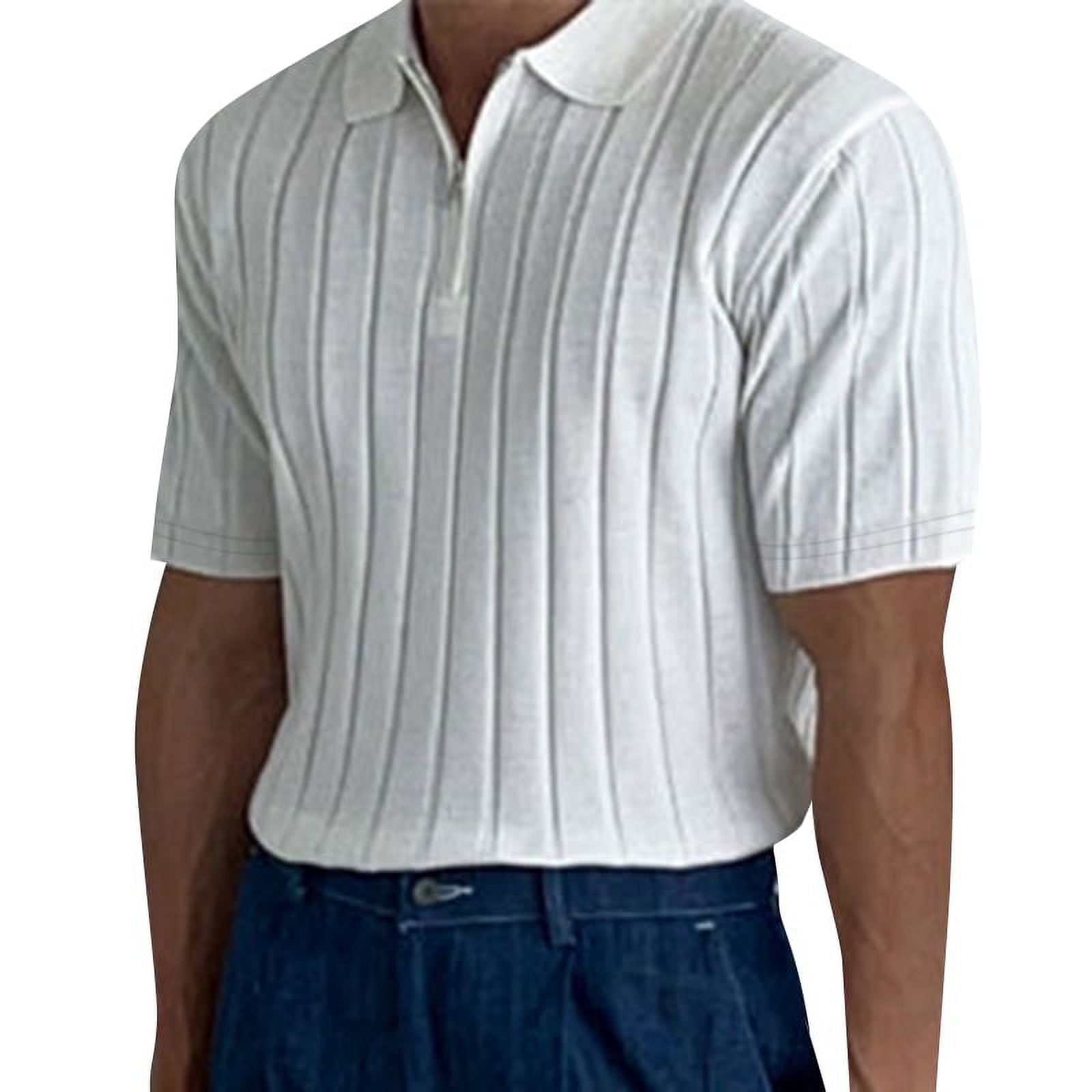 INCERUN Mens Short Sleeve Zip Up Lapel Neck Solid T-Shirt Casual Fit ...