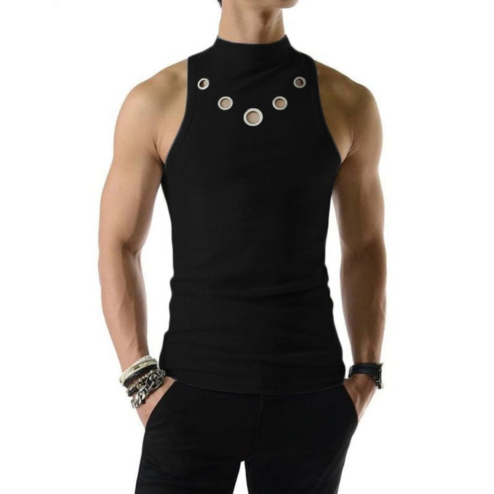 INCERUN Mens Sleeveless Hollow Out High Neck Knitting Cami Shirt Vests ...