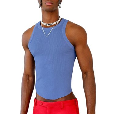 INCERUN Men's Sleeveless Vest Slim Fit Solid Color Half-collar Gym Tops ...