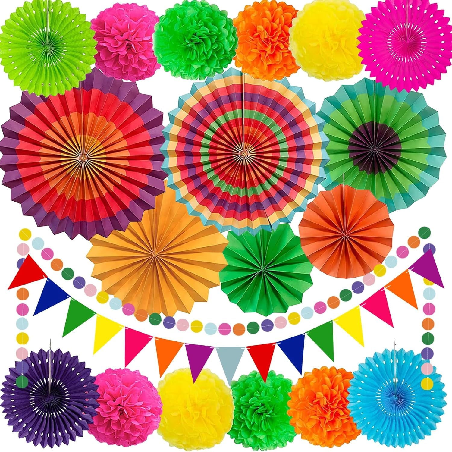 INCHEON PARTY Tissue Hanging Paper Fan Pom Poms Circle Dots Garland ...