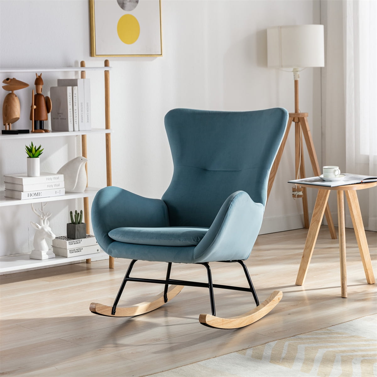 INCLAKE Modern Rocking Chair, Velvet Padded Seat Rocking Chair With ...