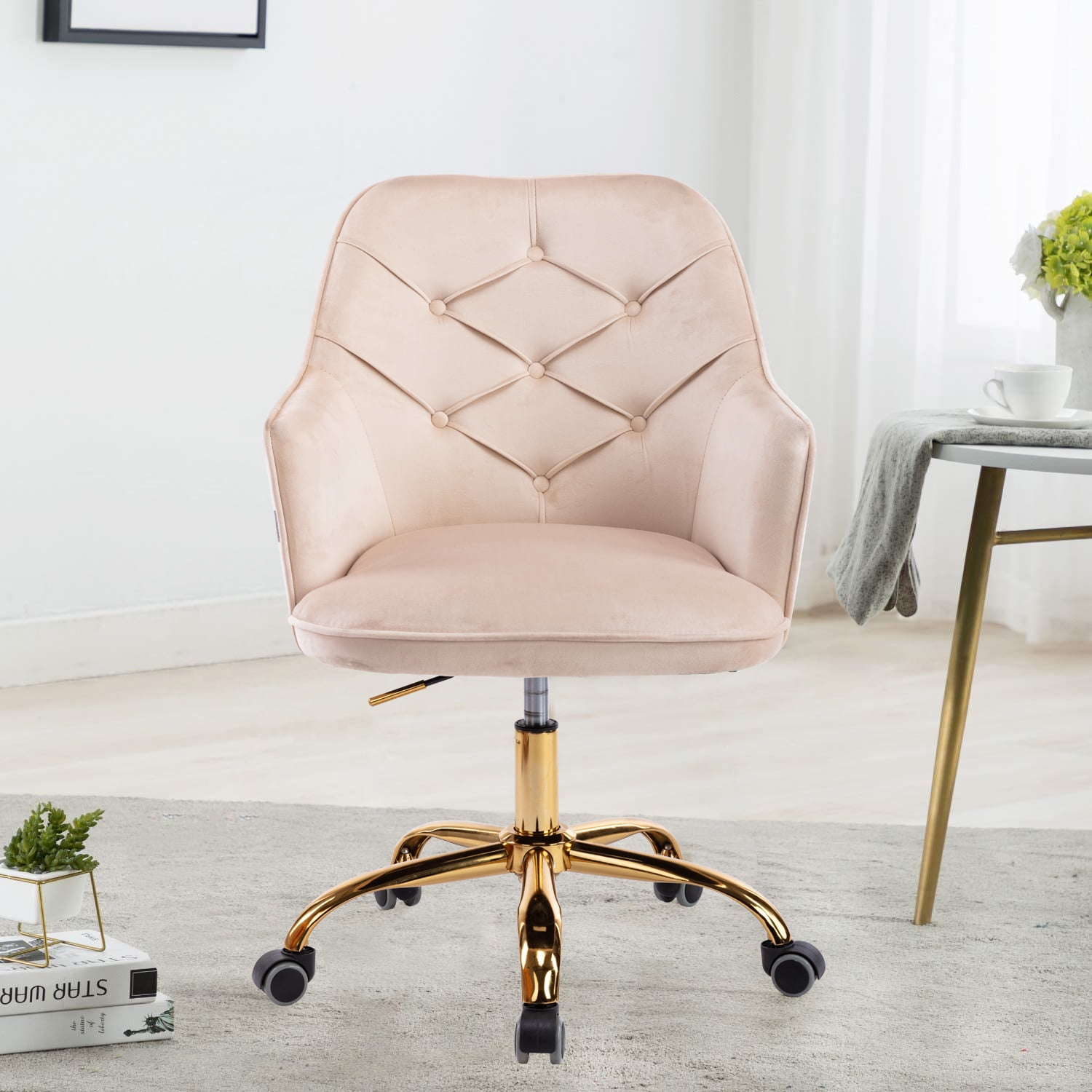 INCLAKE Velvet Office Chair with Casters, Adjustable Upholstered ...