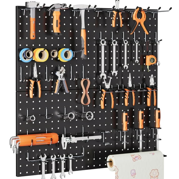 INCLY 100PCS Black Pegboard Wall Organizer Kit, 24x24 Inch Metal ...