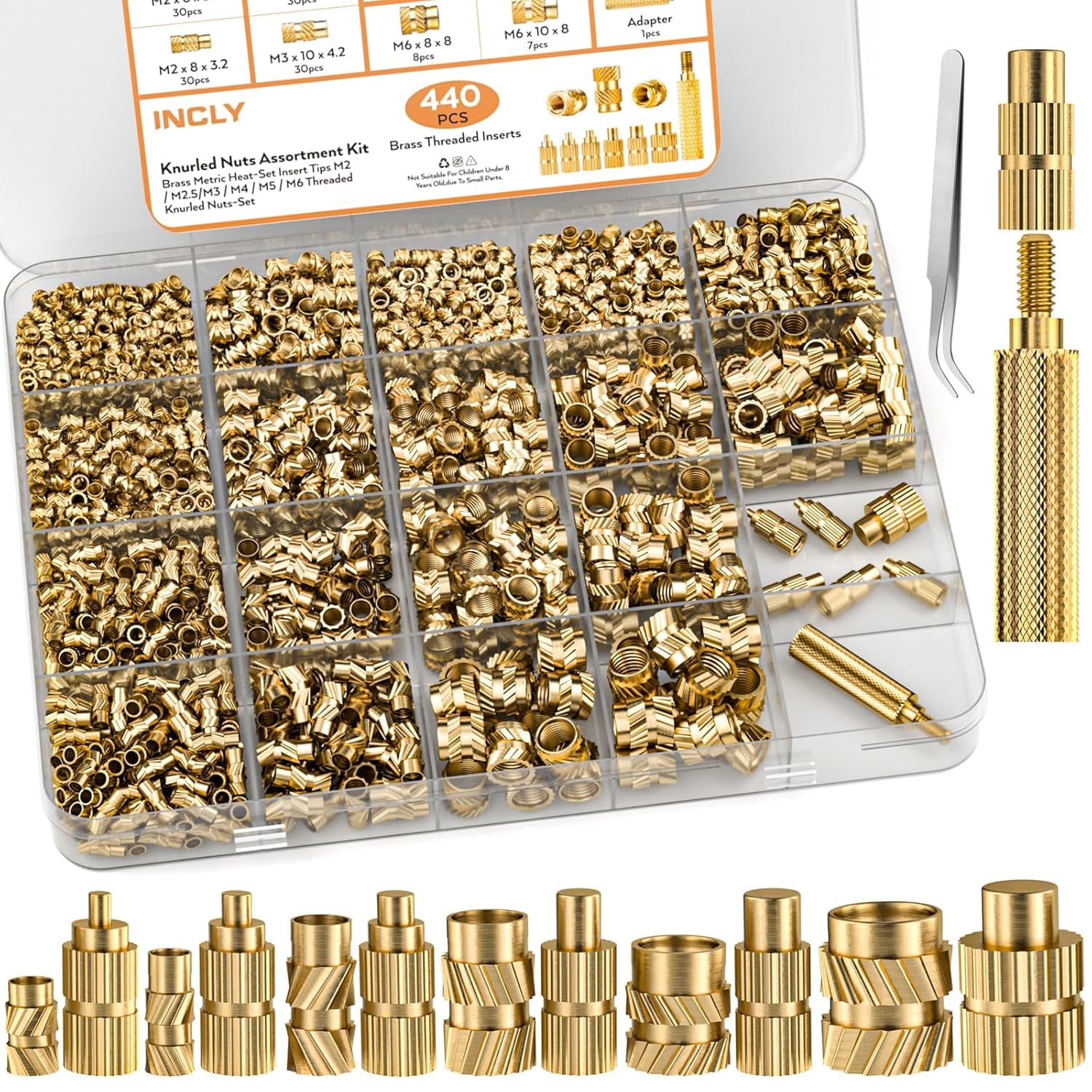 INCLY 440PCS Threaded Insert Kit - M2 to M6 Brass Heat - Set Inserts ...