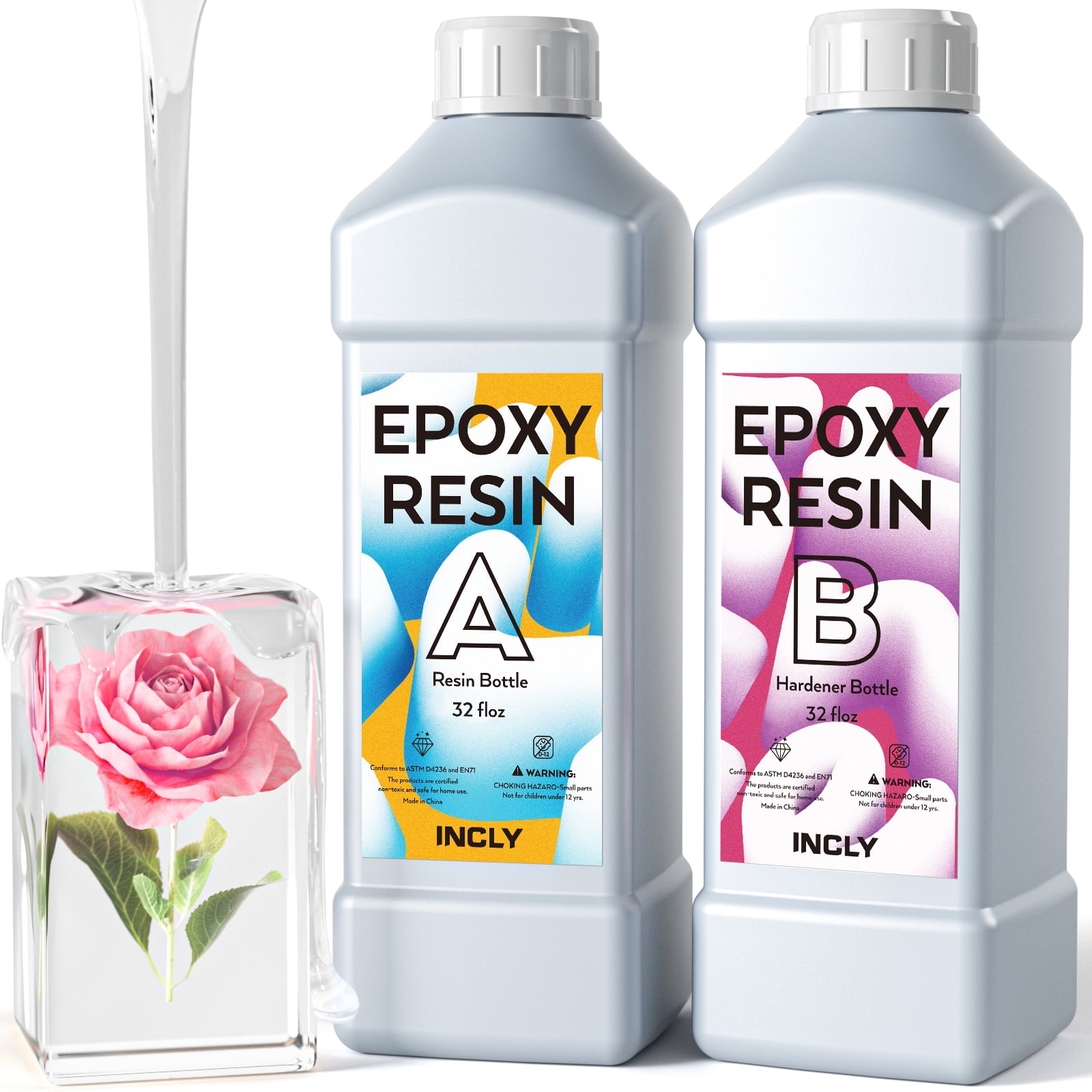 INCLY 64OZ Crystal Clear Epoxy Resin Kit, High Gloss & Bubbles Free ...