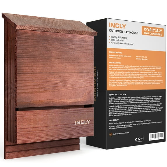 INCLY Bat House for Outdoors 15"x9.2"x3.2" Shelter Box kit Double ...