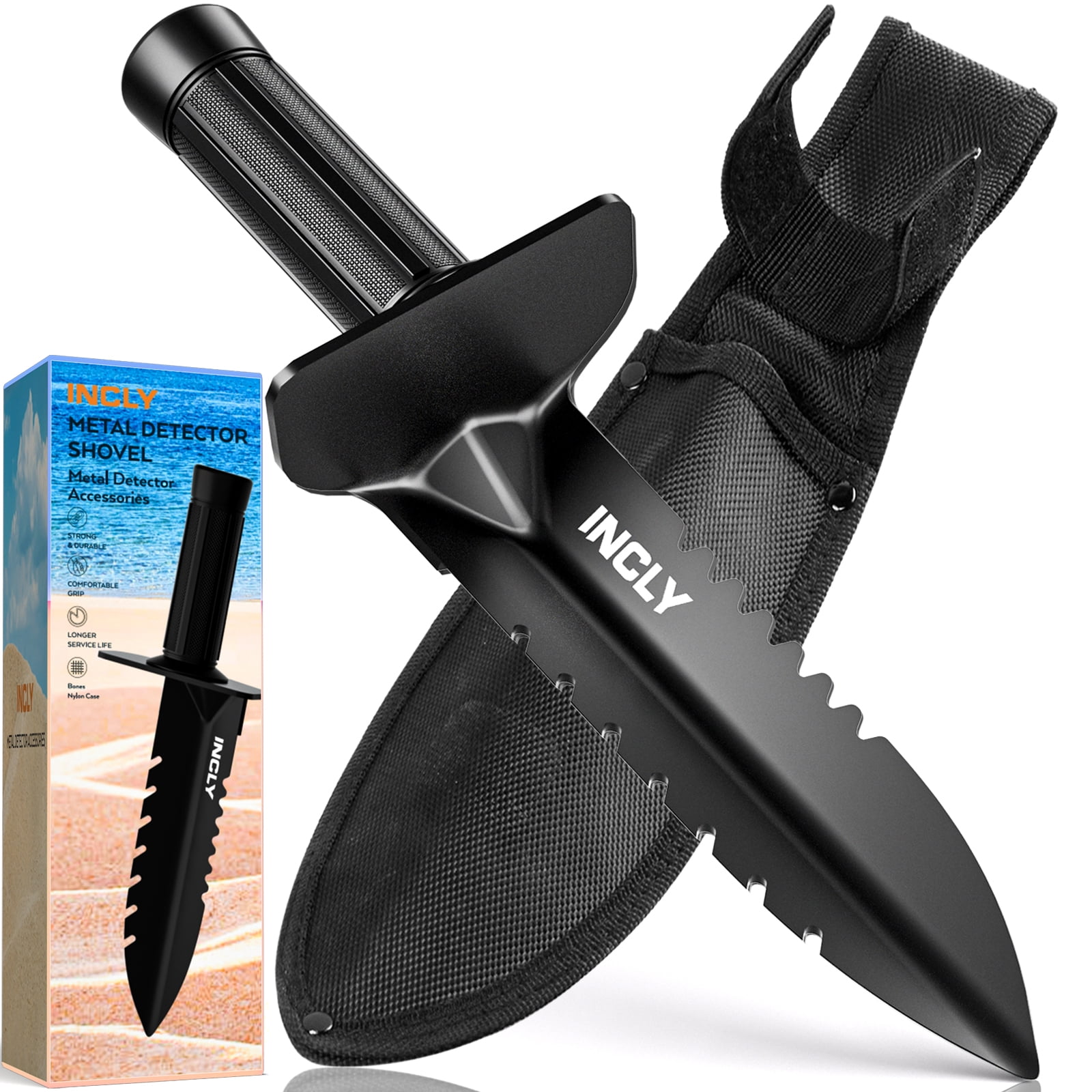 INCLY Metal Detector Shovel, Heavy Duty Double Serrated Edge Digger ...
