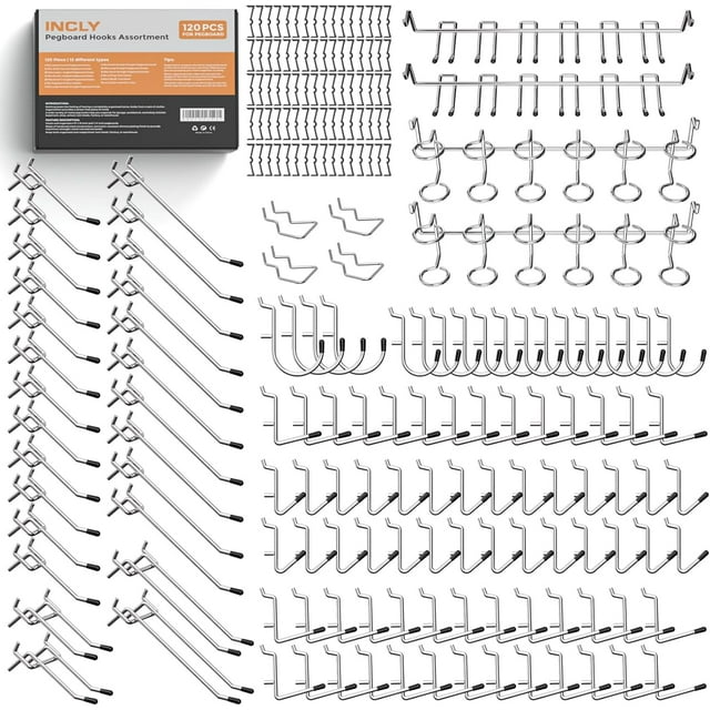 INCLY Pegboard Hooks Set for Hanging Tools, Heavy Duty Peg Hook Hanger ...