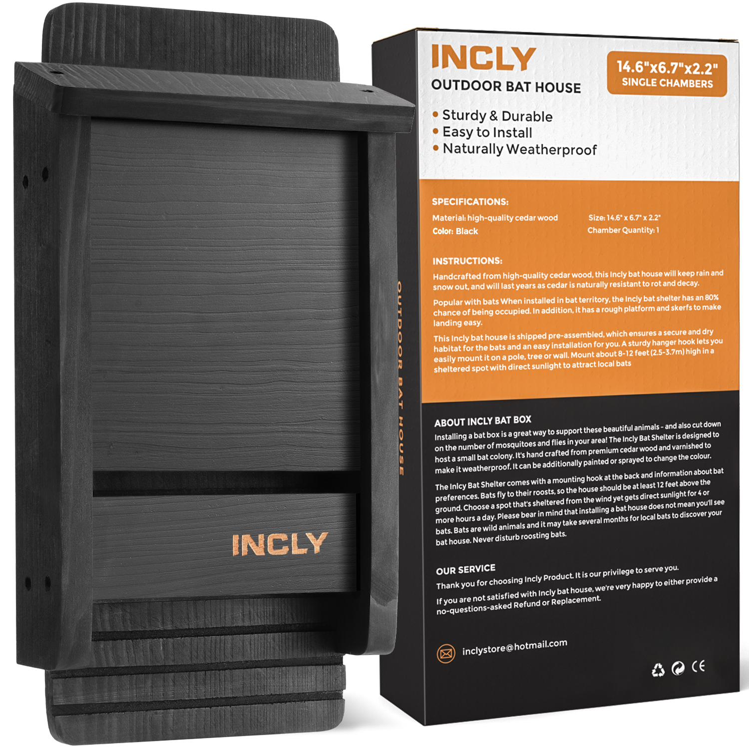INCLY Small Bat House Kit for Outdoors 14.6"x6.7"x2.2" Shelter Box ...