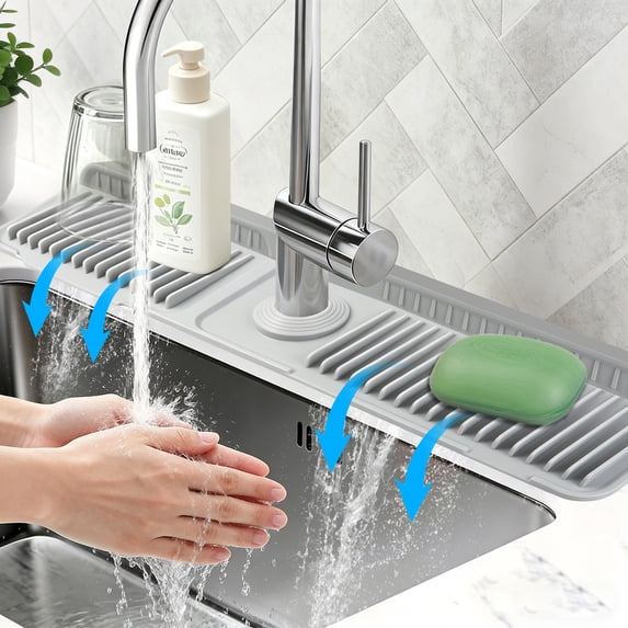 INCTUO 24'' Longer Faucet Mat for Kitchen Sink Splash Guard[7° Slope ...