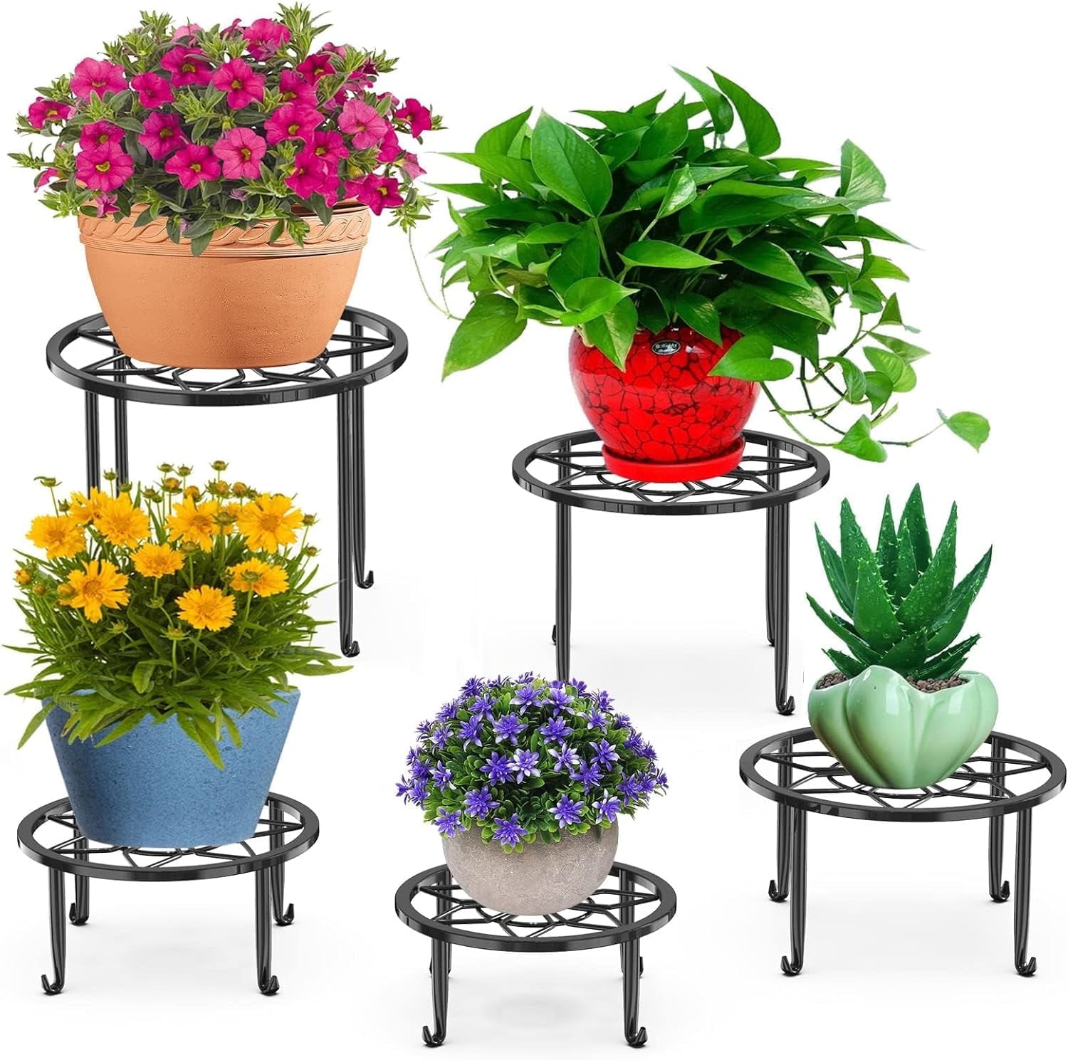 INCTUO 5-Pack Decent Metal Plant Stands, Heavy Duty Flower Pot Stands ...