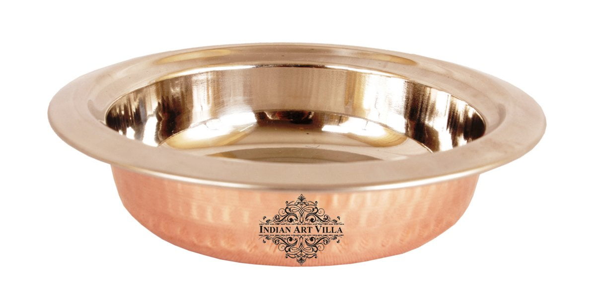INDIAN ART VILLA Steel Copper Round Entree Bowl Dinnerware Serving Food ...
