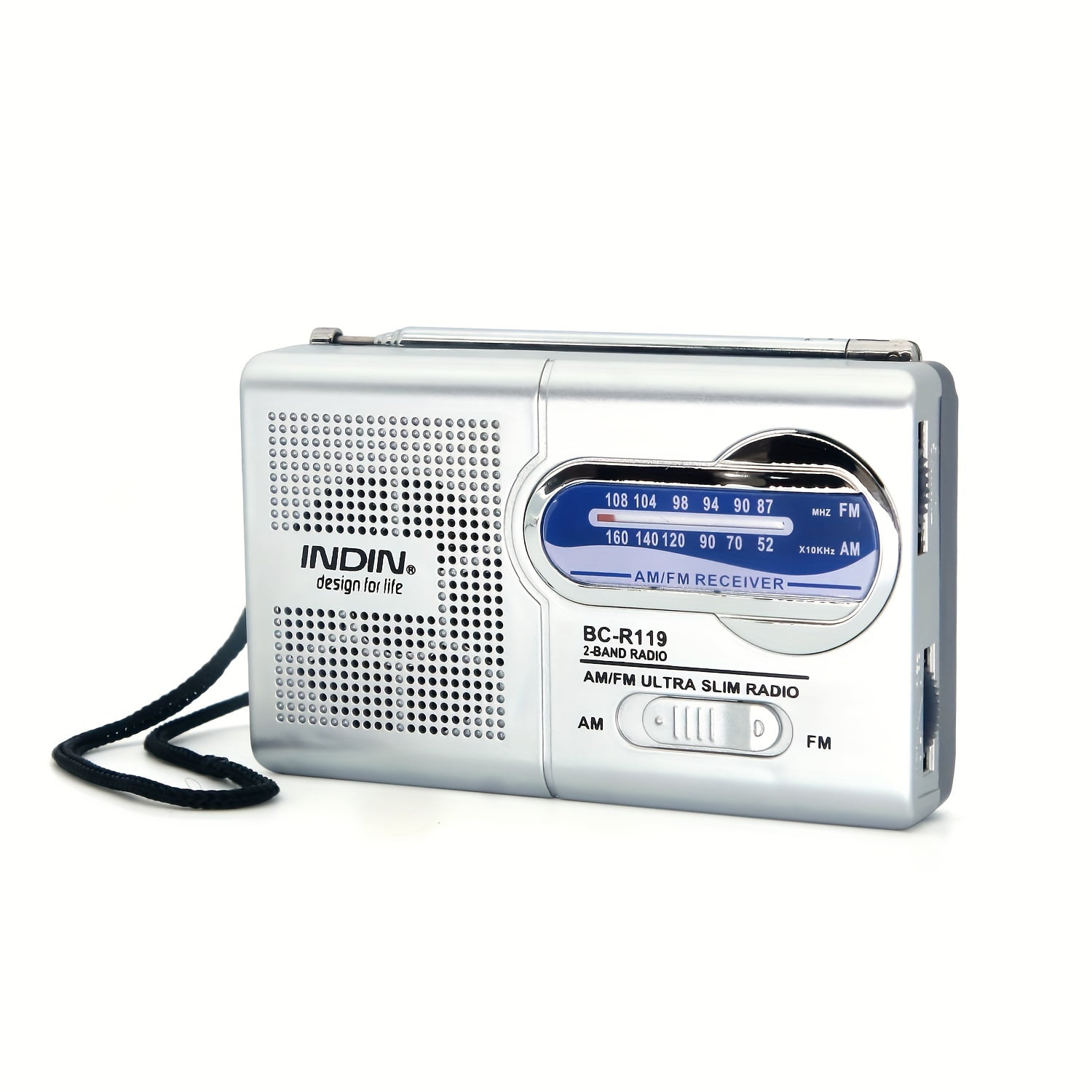 INDIN AM/FM Dual Band Portable Radio - Built-in Speaker, Telescopic ...