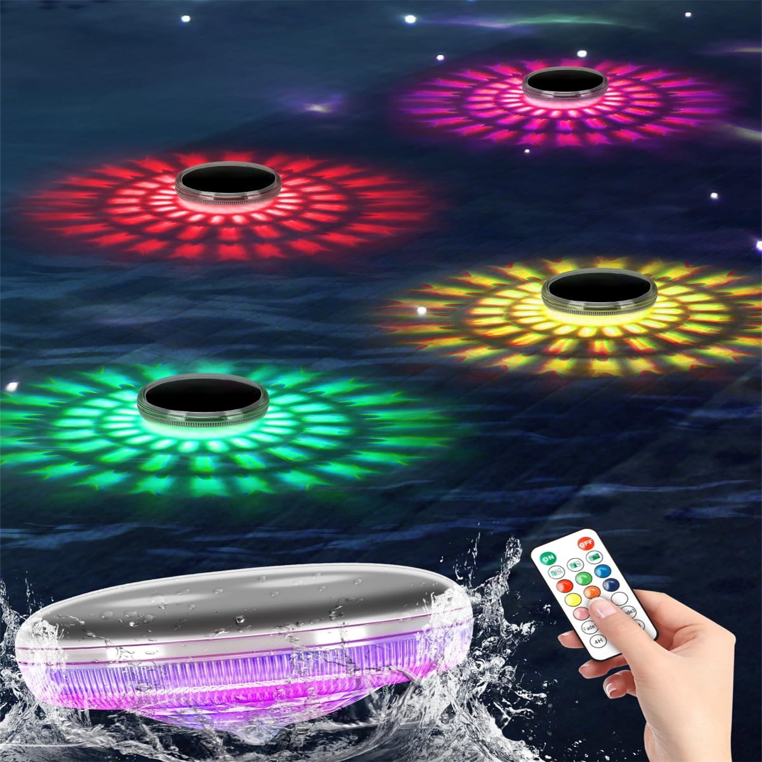 INDMIRD 4PCS Solar Floating Color Changing Pool Lights, IP68 Waterproof ...