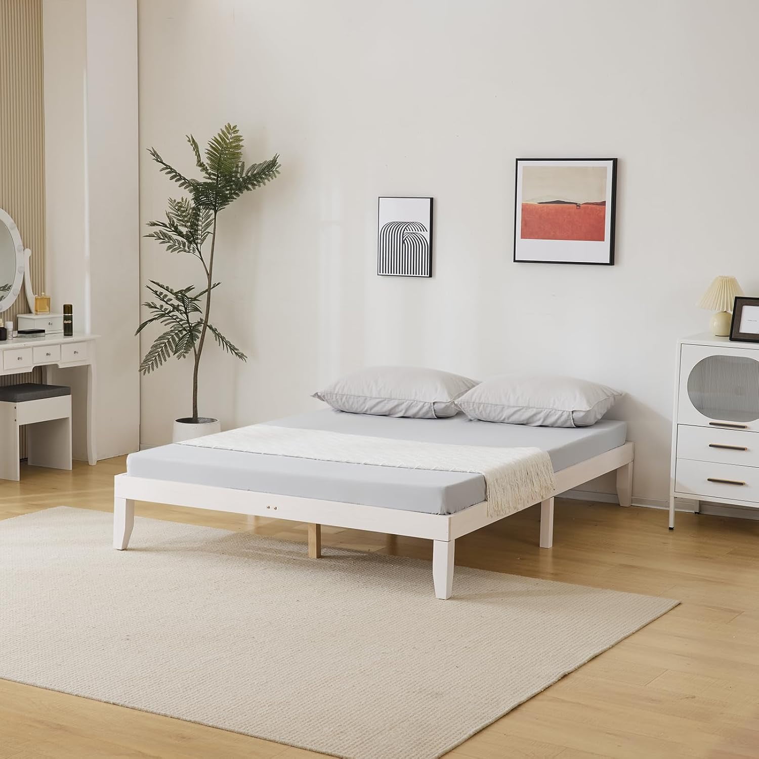 INDSUMOT 12 Inches Wood Platform Bed Frame, Full Bed Frame, Solid Wood ...