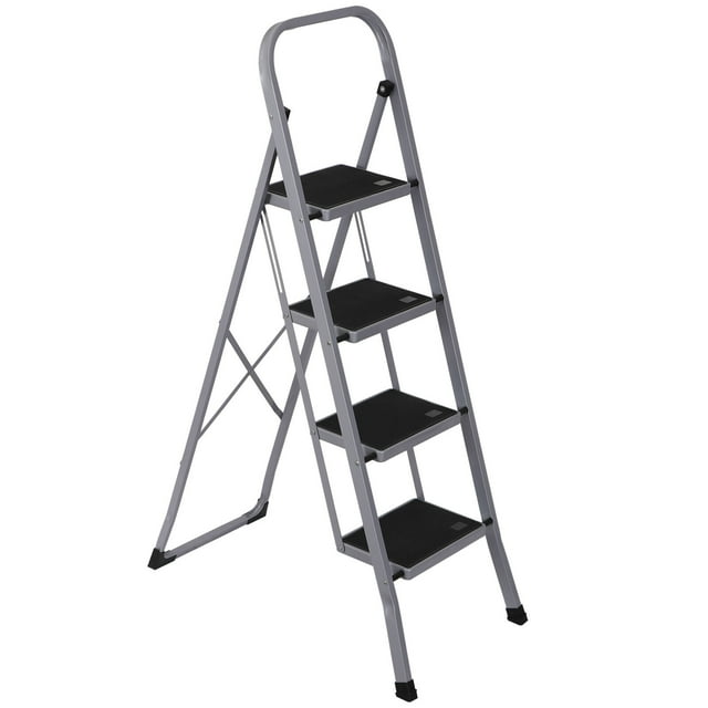 INDSUMOT 4-Step Portable Folding Heavy-Duty Steel Ladder with Hand Rail ...