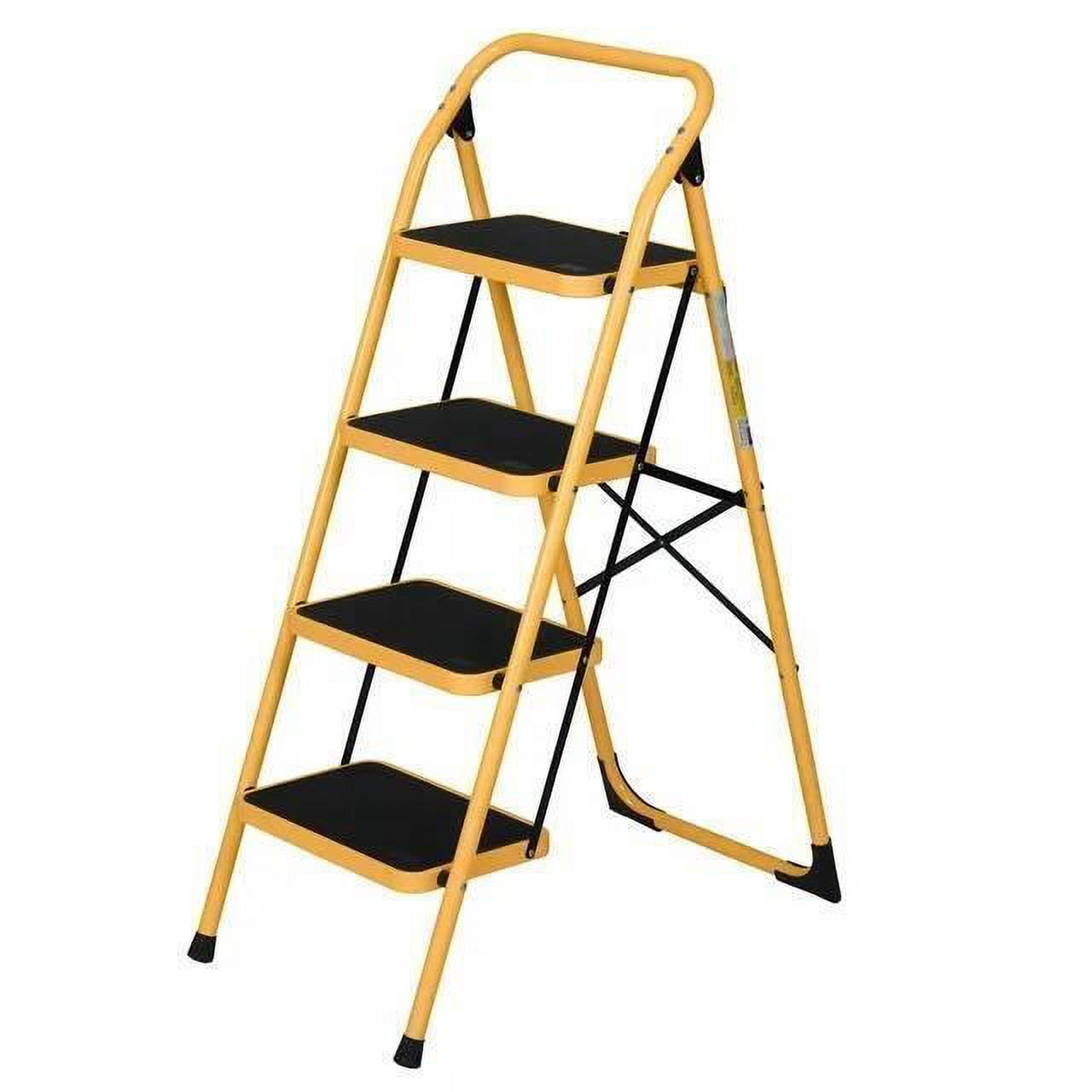 INDSUMOT 4-Step Portable Folding Heavy-Duty Steel Ladder with Hand Rail ...