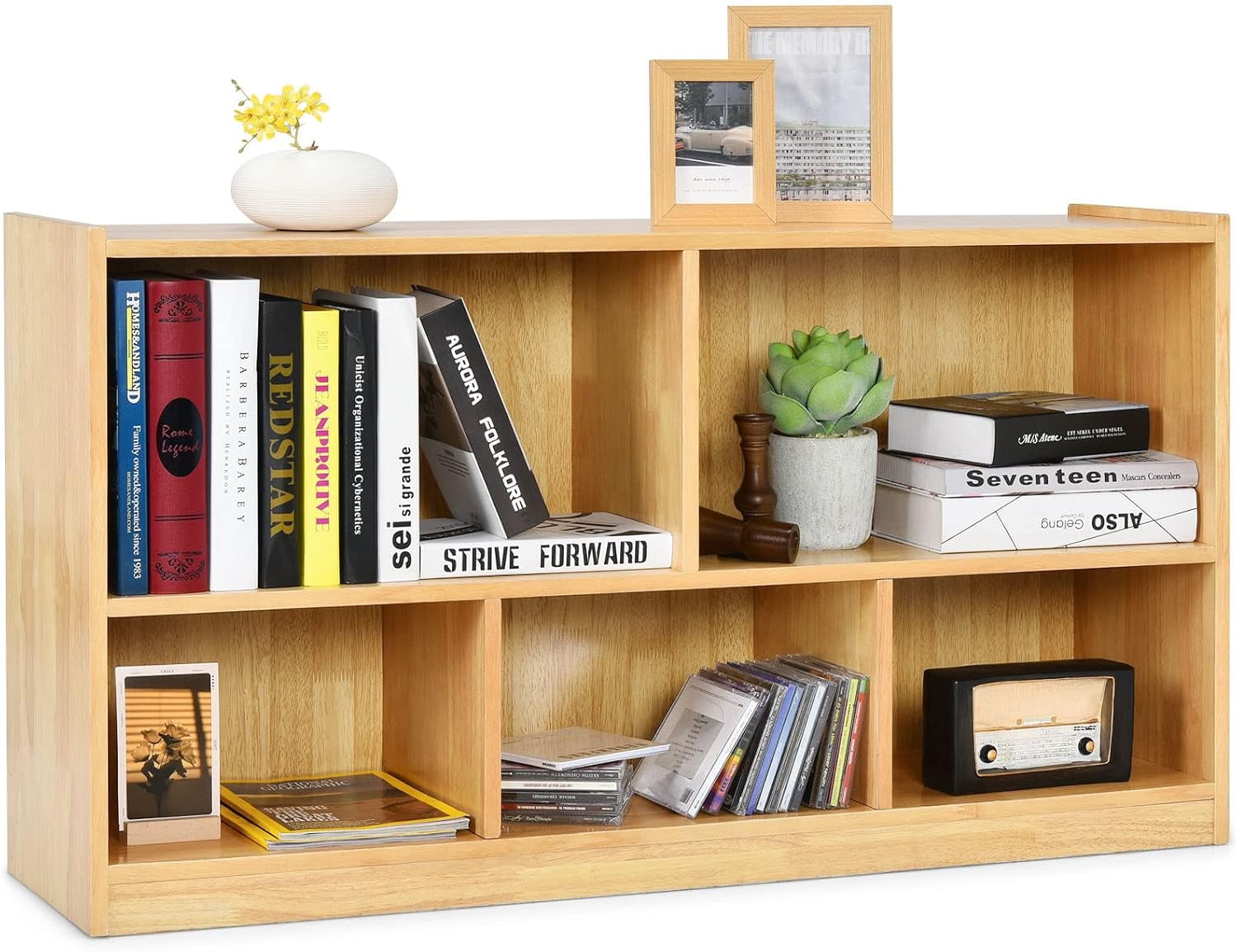 INDSUMOT 5 Cube Bookcase, 2 Tier Wooden Storage Open Bookshelf ...