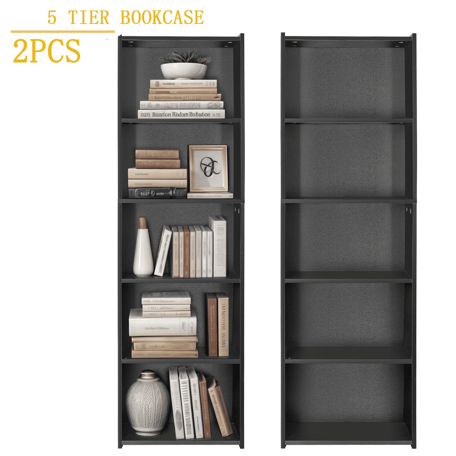 INDSUMOT 5-Tier Bookcase, Freestanding Wood Open Bookshelf Storage Rack ...