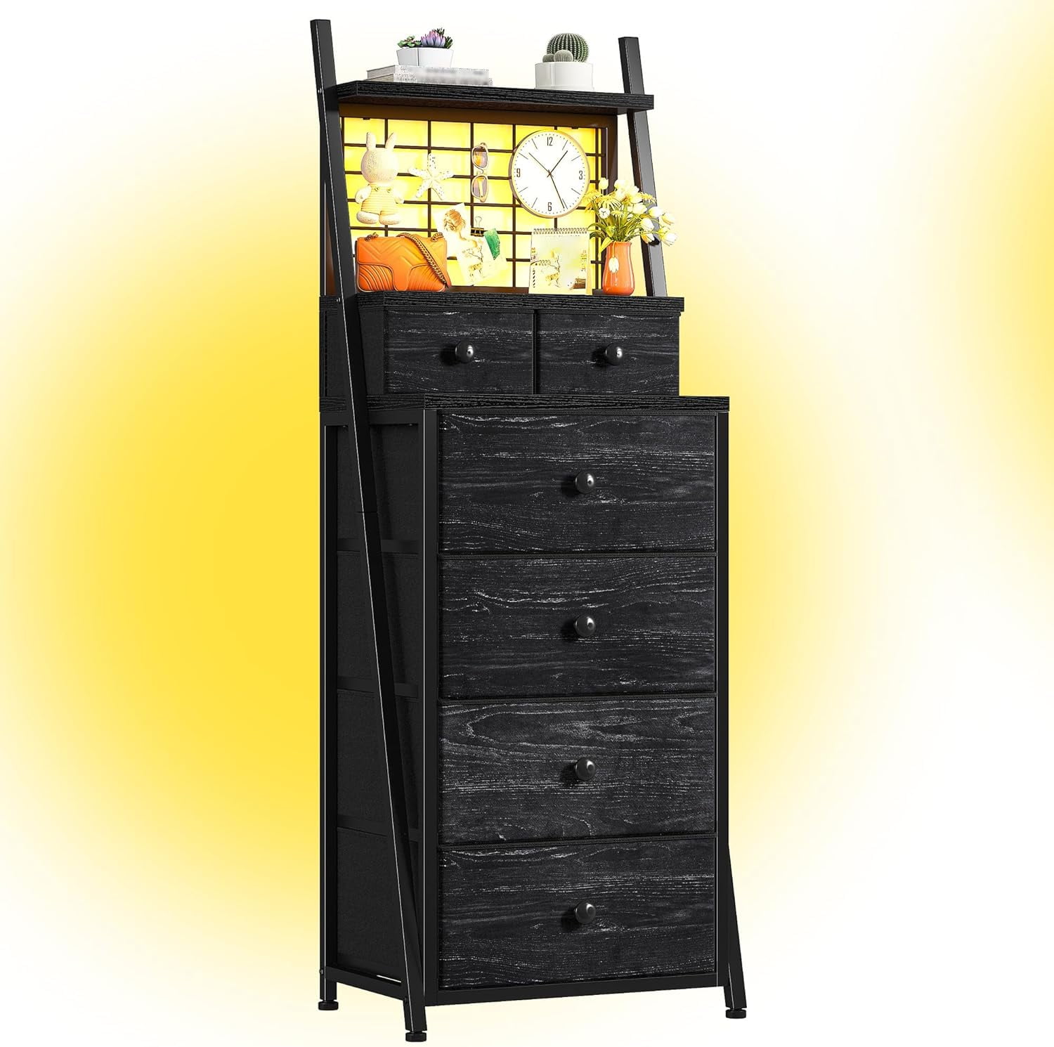INDSUMOT 51" H Tall Nightstand with 6 Drawer LED Nightstand with Grid ...
