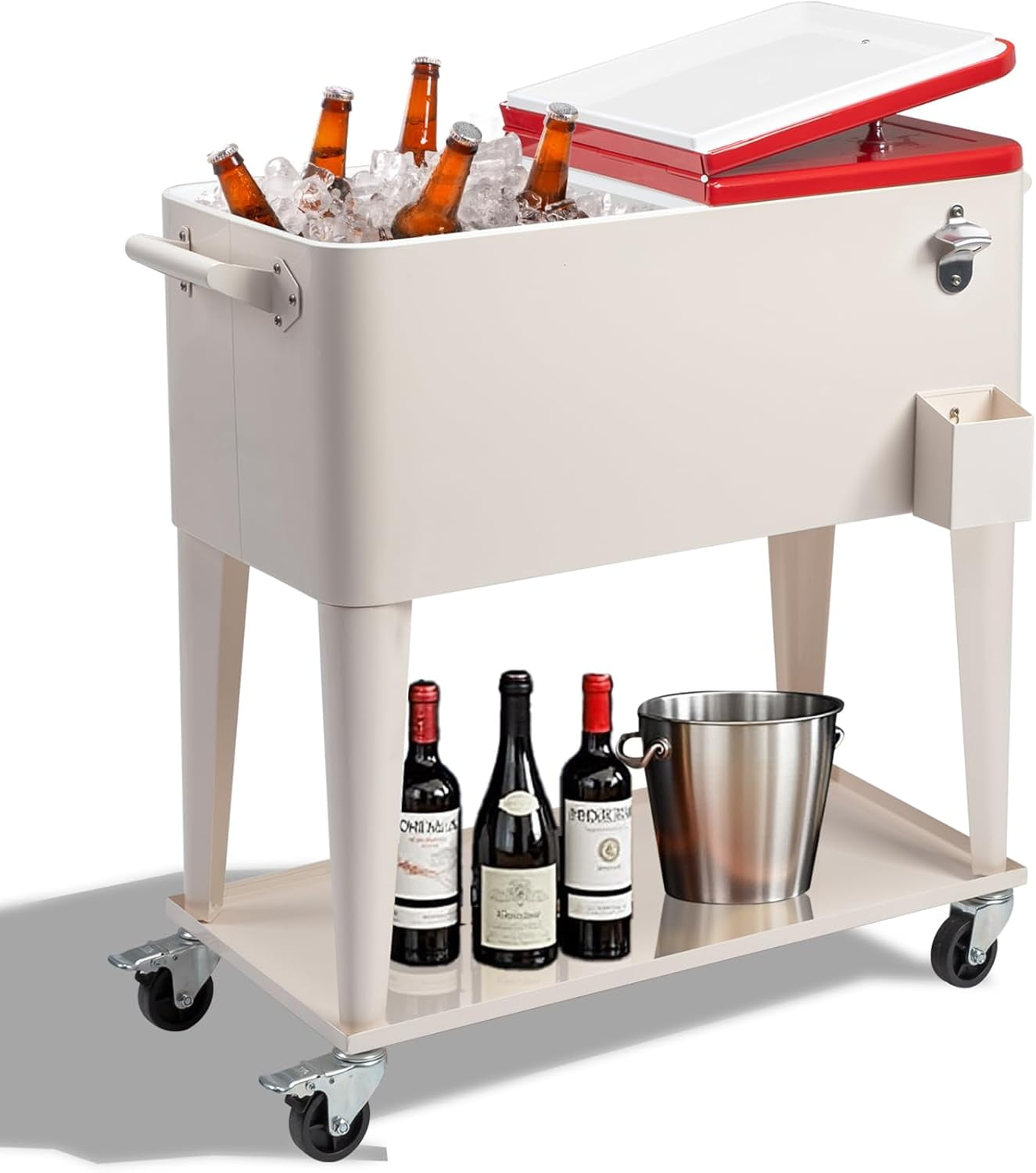 INDSUMOT 80 Quart Rolling Ice Chest, Portable Bar Drink Cooler with ...