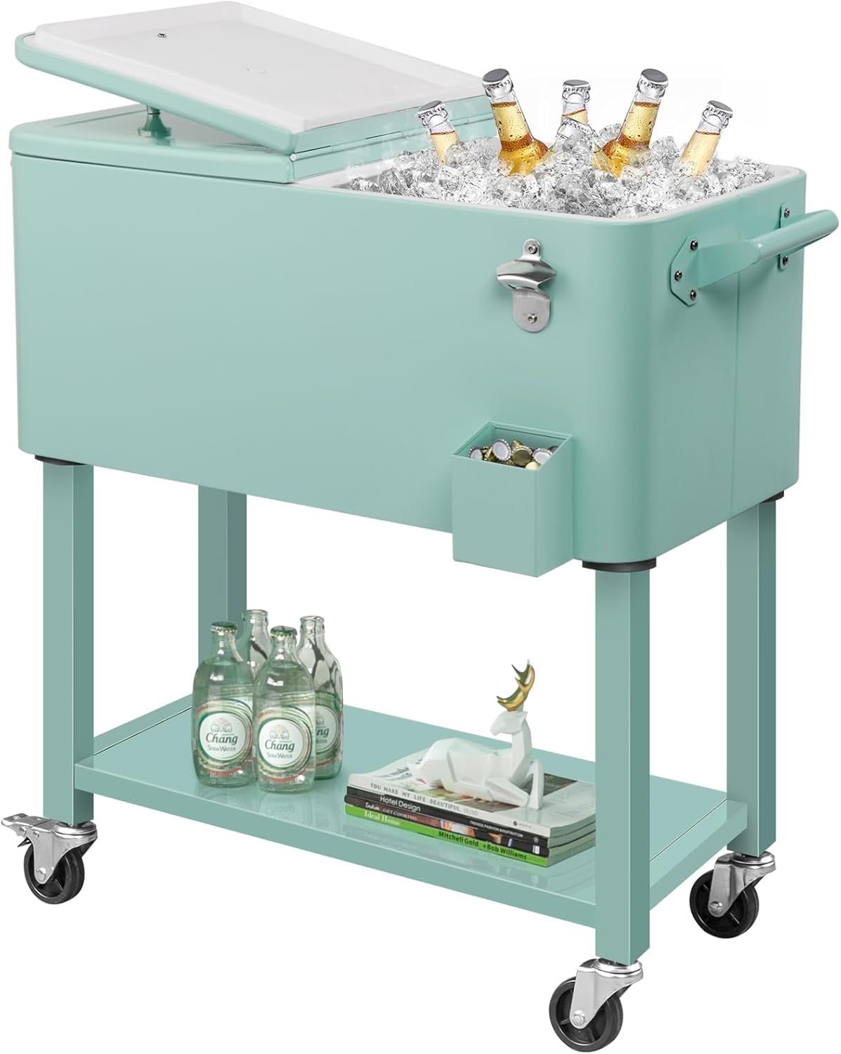 INDSUMOT 80 Quart Rolling Ice Chest, Portable Bar Drink Cooler with ...