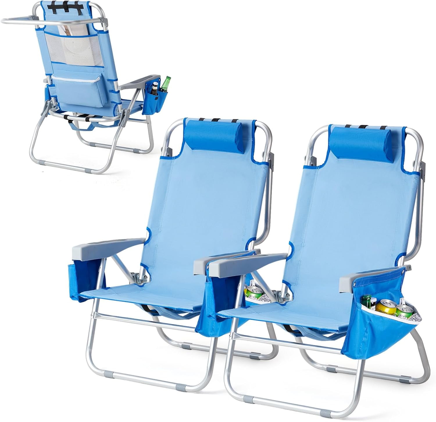 INDSUMOT Backpack Beach Chair 2 Pack, with 5-Position, Cup Holders ...