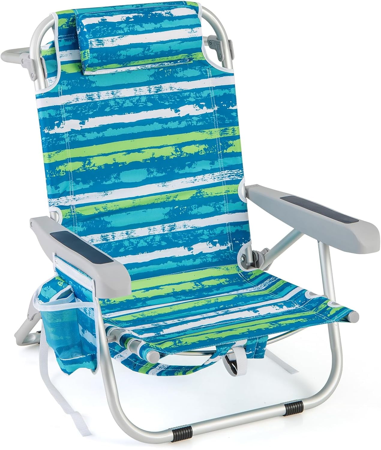 INDSUMOT Beach Chair, 330lbs Backpack Lounger with 5-Position Backrest ...